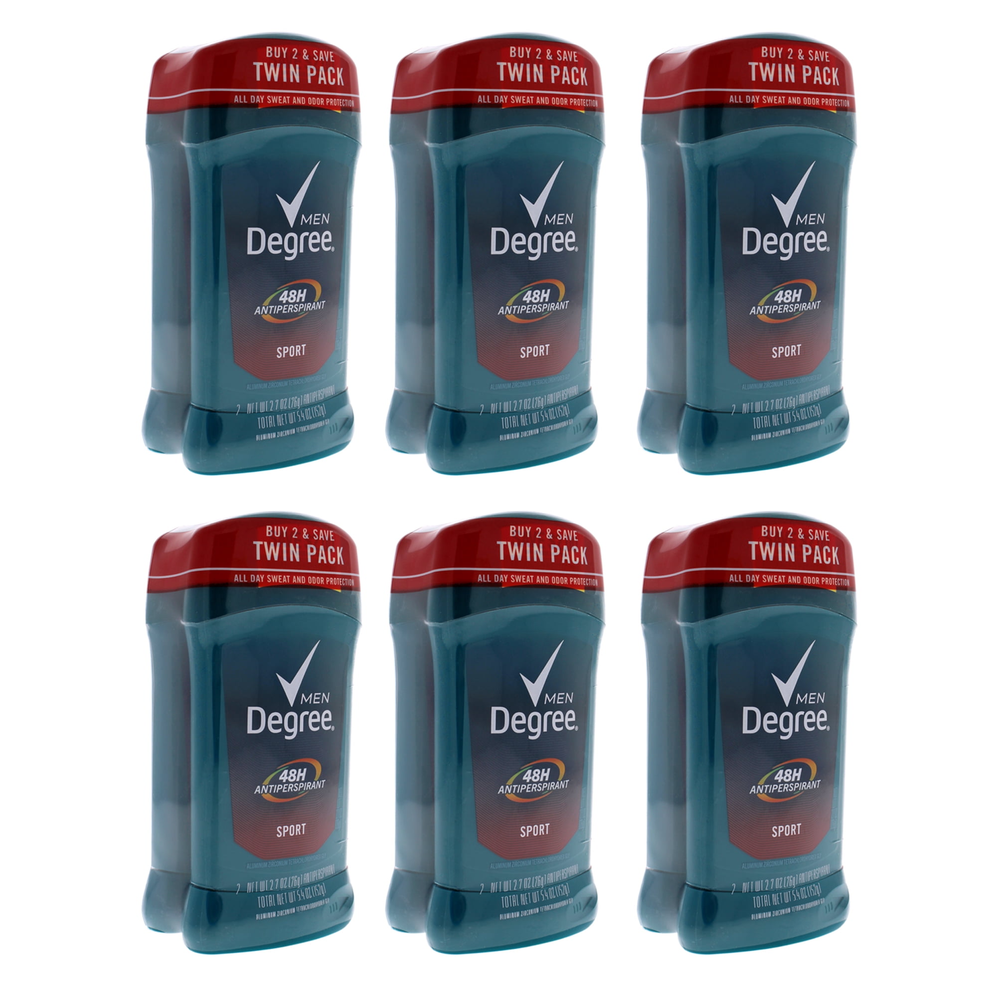 Degree Men 48H Antiperspirant Sport Deodorant Stick Duo - Pack of 6, 2 ...