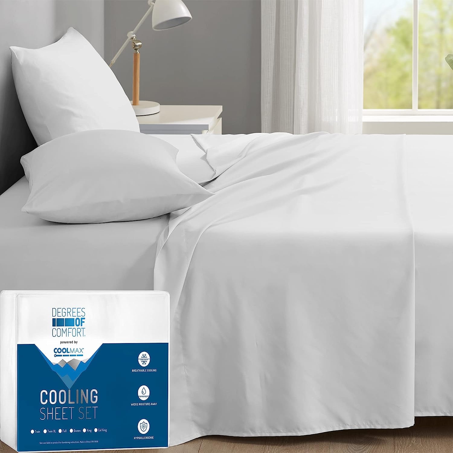 Degrees of Comfort Coolmax Cooling Sheets Set for Twin XL Size Bed ...