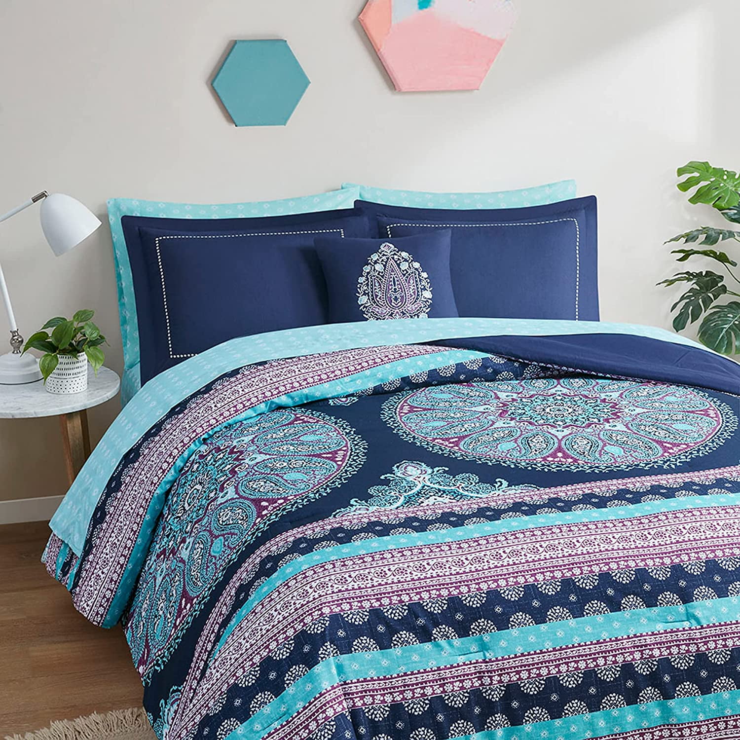 Degrees of Comfort Full Size Comforter Sets with Sheets, Blue Boho ...