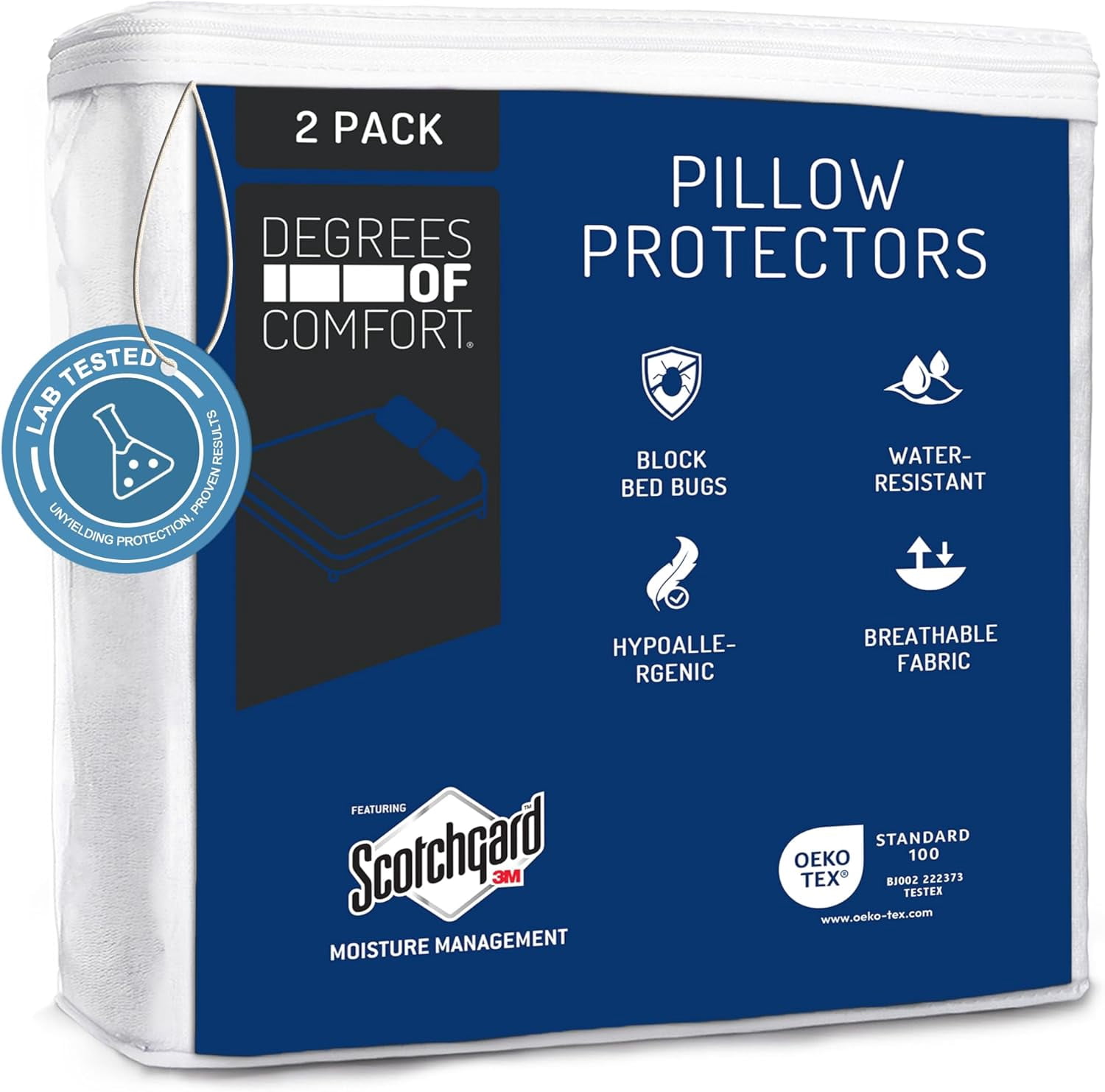 Degrees of Comfort Pillow Protectors (Set of 2) - Zippered Pillow Cover ...