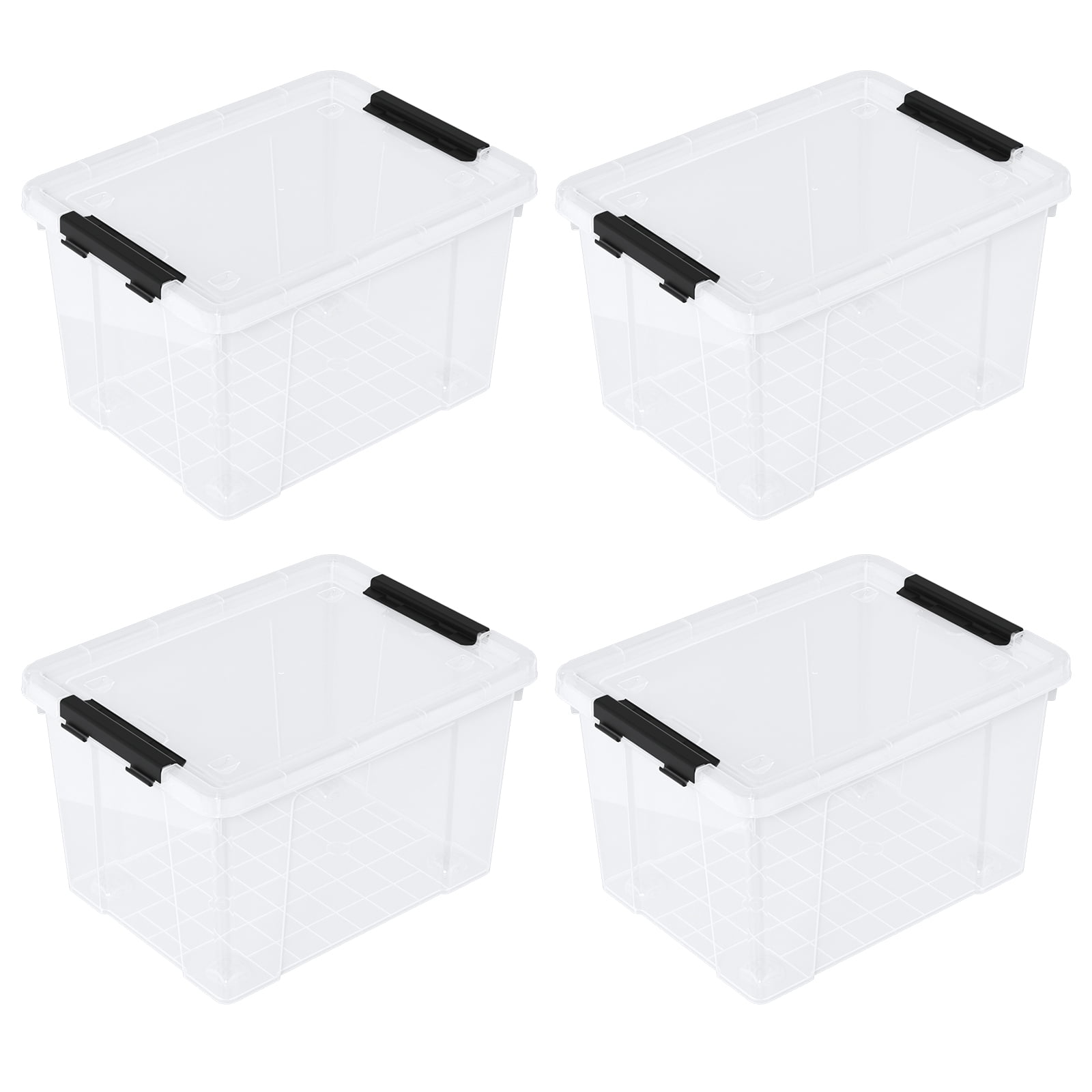 Dehouse 23 L Clear Latch Storage Bins with Wheels, 4 Pack Plastic Latch ...