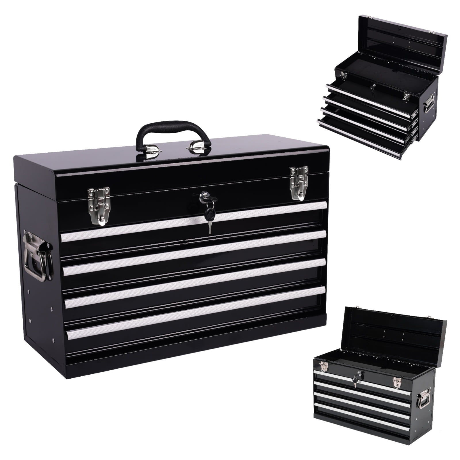 Deiokin 21" Heavy Duty Metal Tool Box, 4-Drawer Portable Tool Chest with Ball Bearing Slides ...