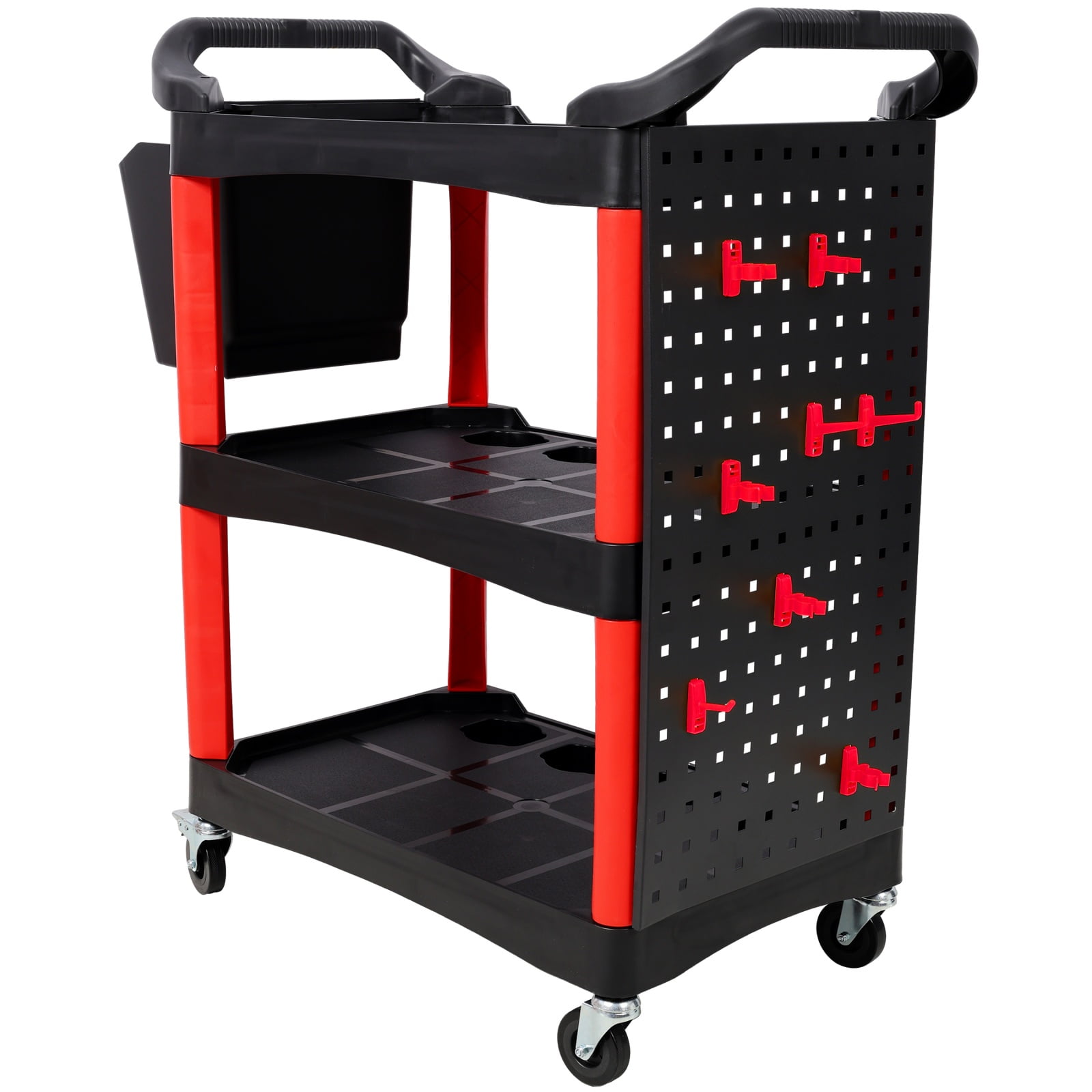 Deiokin 3-Tier Rolling Auto Detail Cart with Bucket, Pegboard & Hooks ...