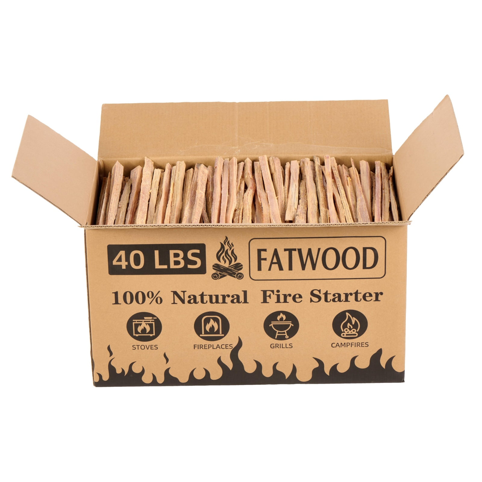 Deiokin 40 Lbs Fatwood Fire Starter Sticks, 100% Natural Pine Kindling for Campfire, Fireplace ...