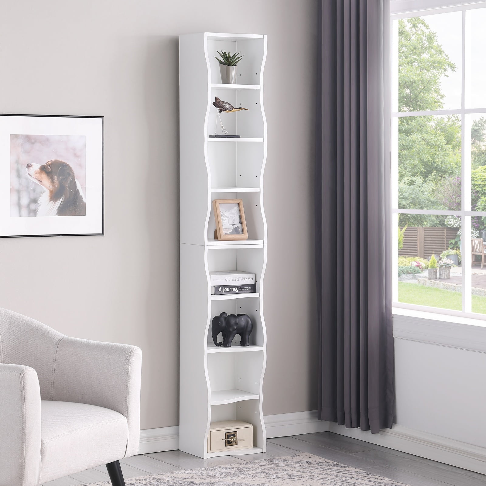 Deiokin 8-Layer Adjustable Shelf Bookshelf with Wavy Border Design ...