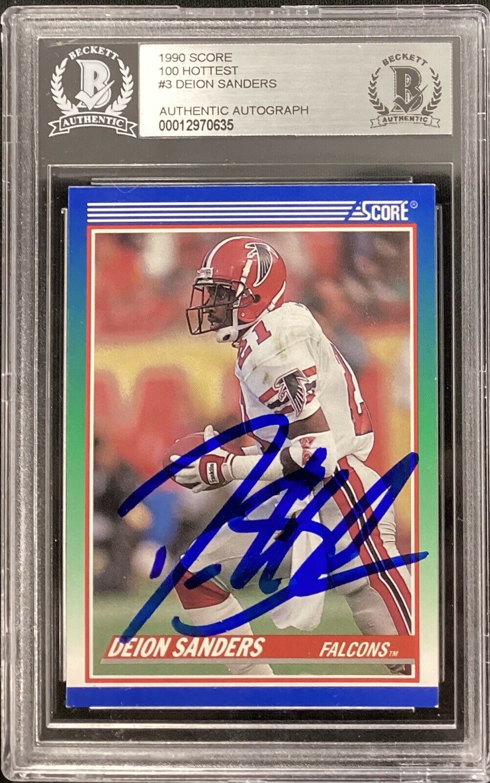 Deion Sanders Signed 1990 Score #3 Football Card Falcons Autograph HOF ...