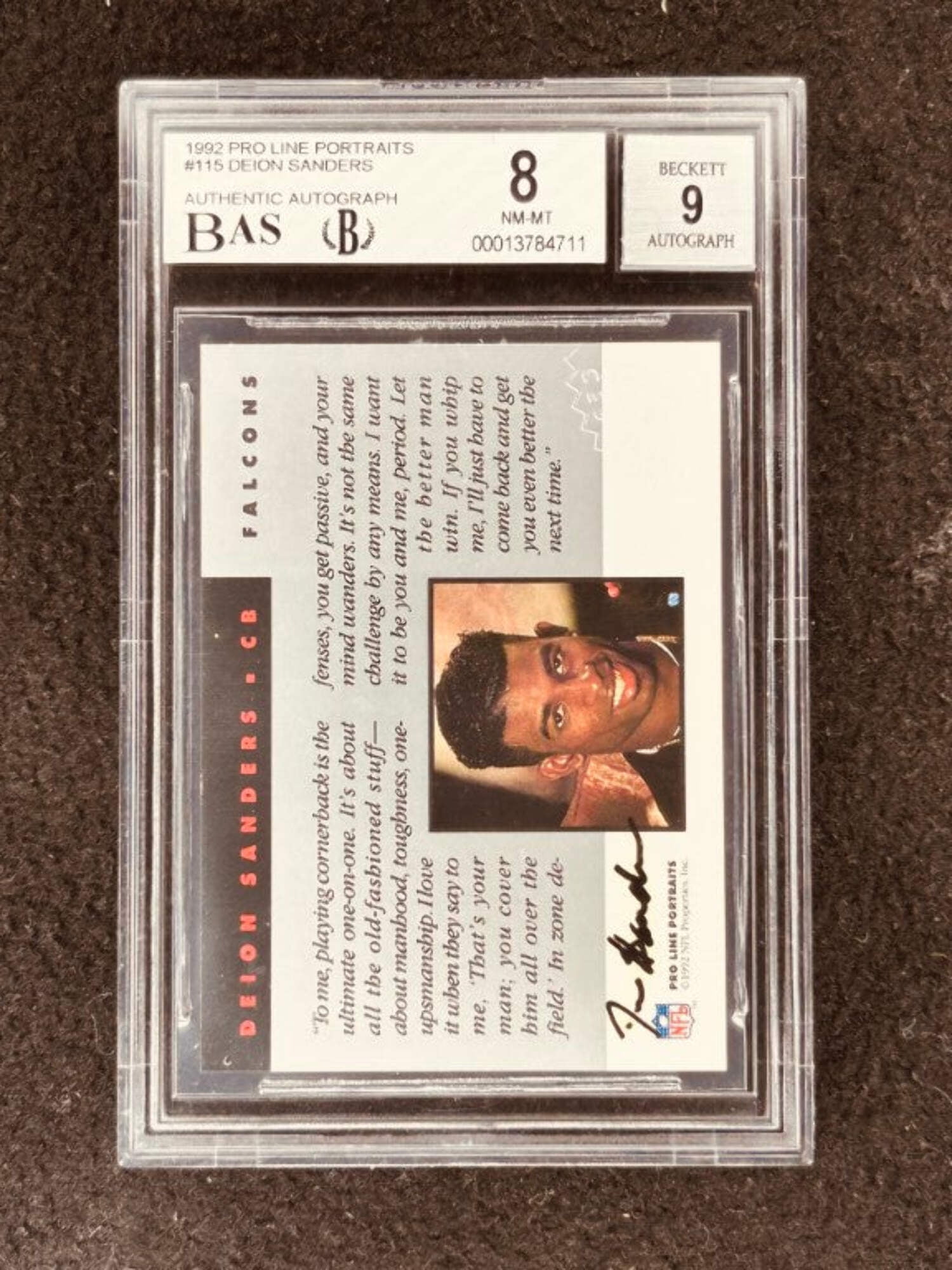 Deion Sanders certified autograph Atlanta Falcons 1992 Pro Line card ...