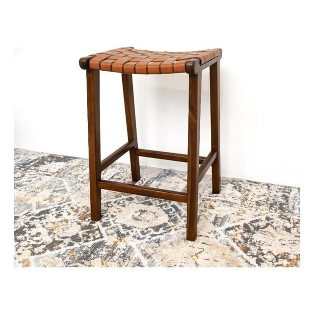 Dejang Mid-Century Modern Square Genuine Leather Counter Stool in Brown ...