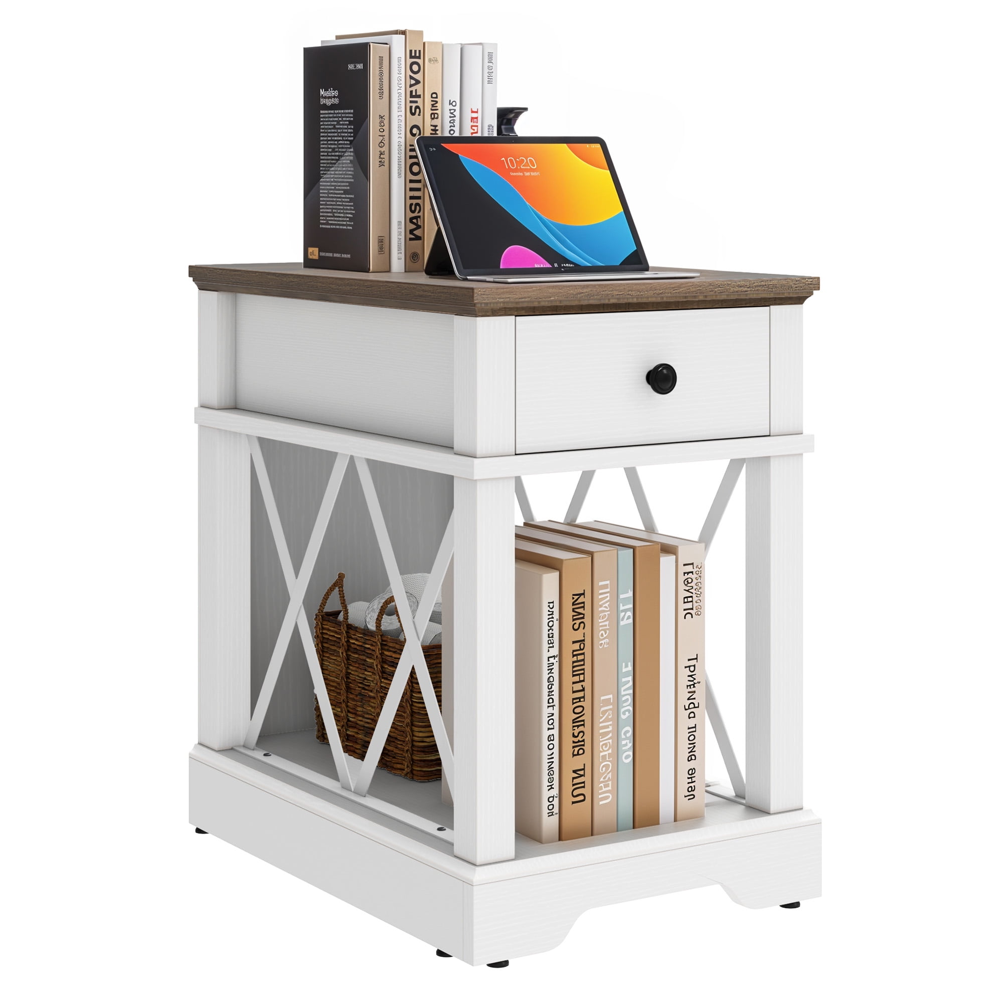 Dejiavue 16" End Tables Living Room, Farmhouse End Table with Charging ...