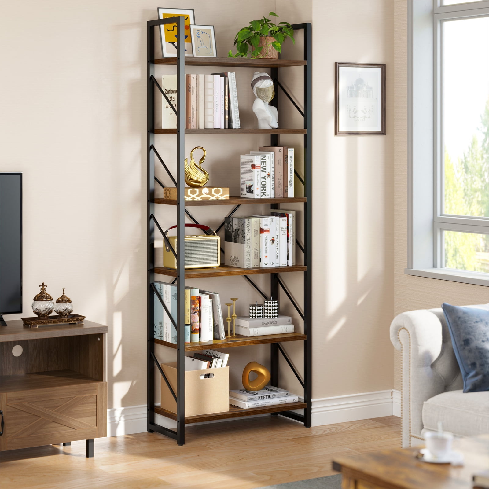 Dejiavue 6 Tier Bookshelf, Tall Bookcase Shelf Storage Organizer ...