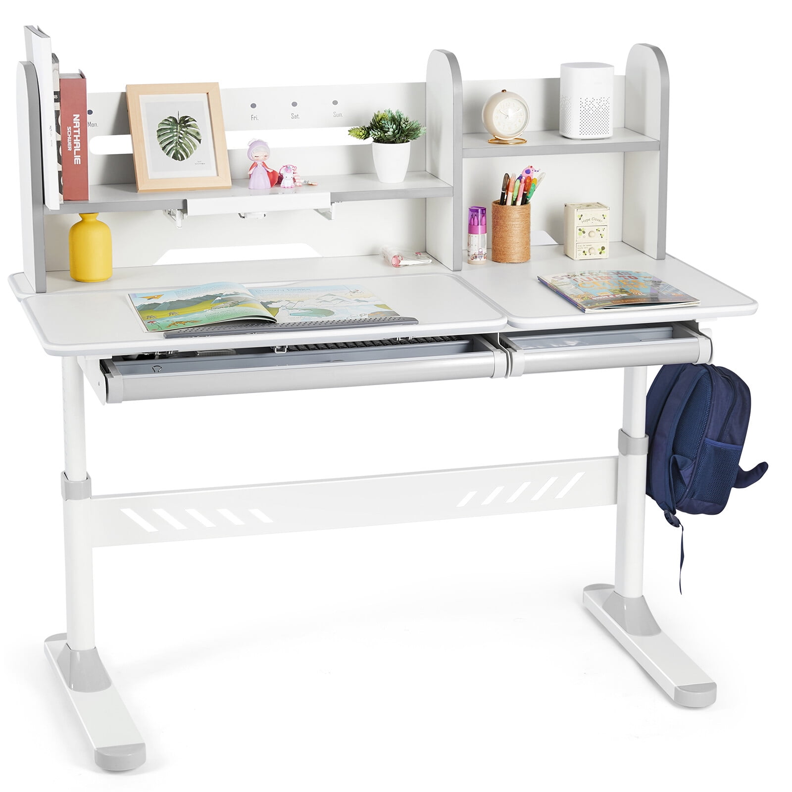Dejiavue Adjustable Kids Desk with Hutch and Drawers, 47" Wide ...