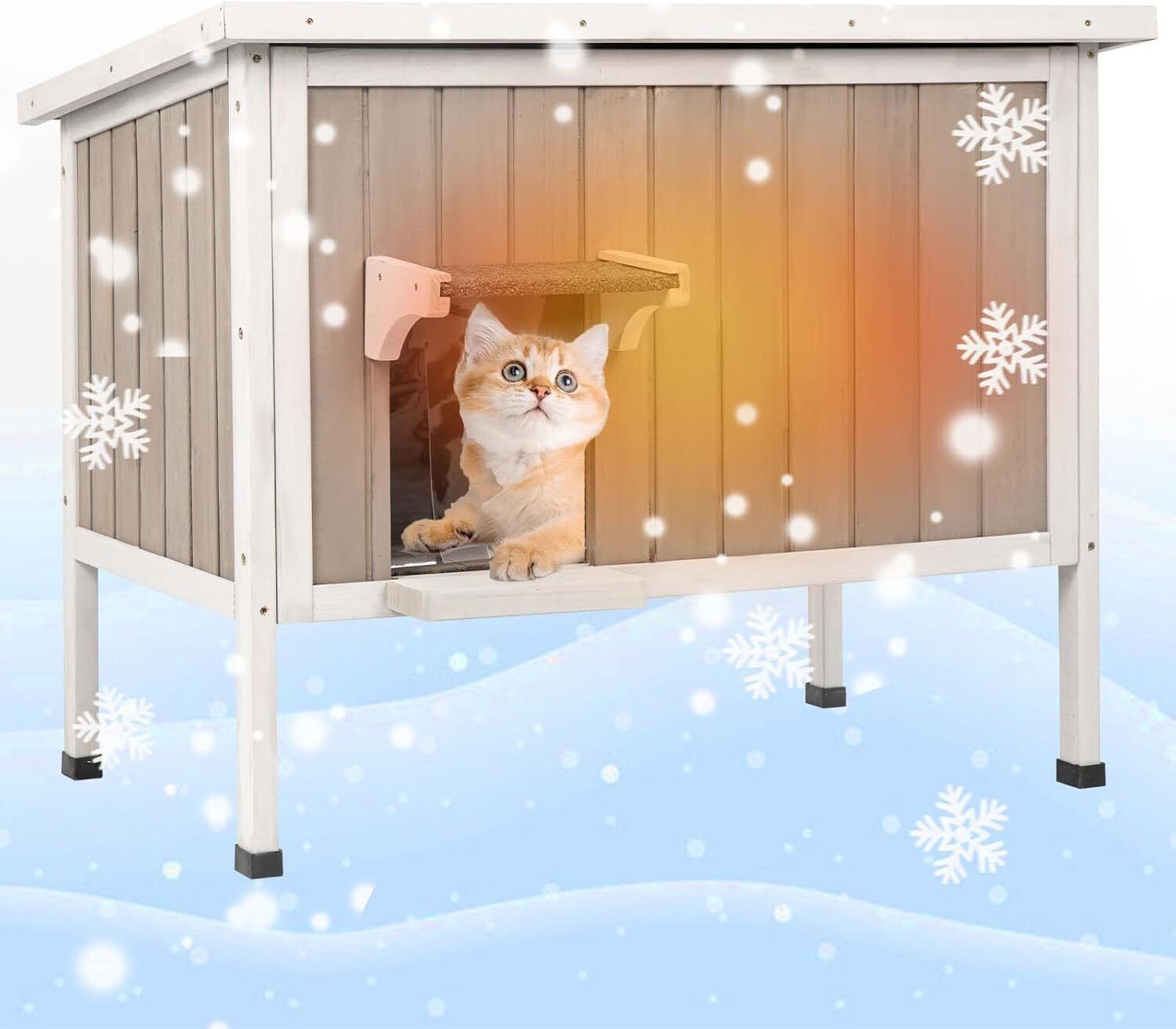 Dejiavue All-Weather Insulated Outdoor Cat House with Escape Door ...