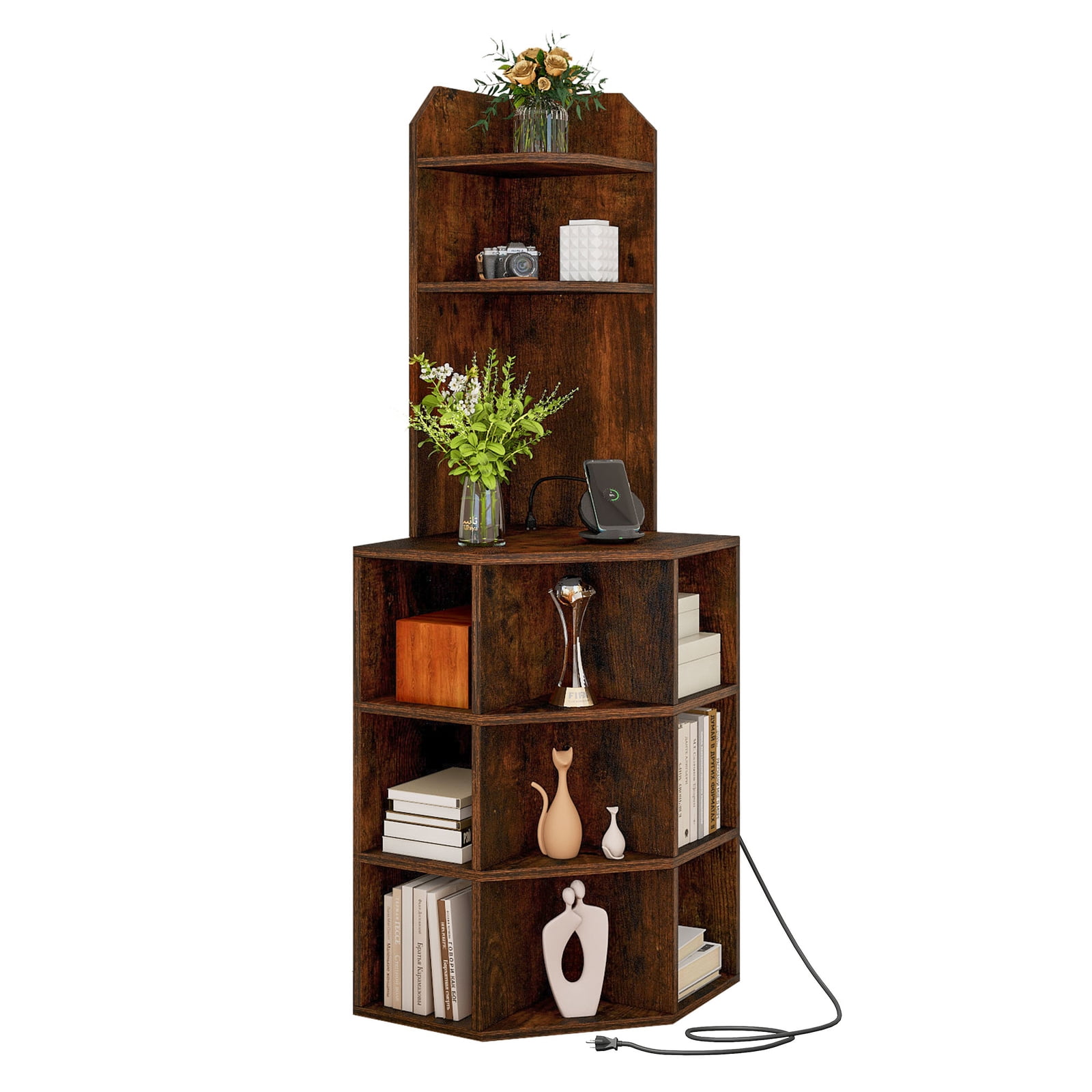 Dejiavue Corner Shelf with USB Ports&Outlets, Industrial Corner Storage ...