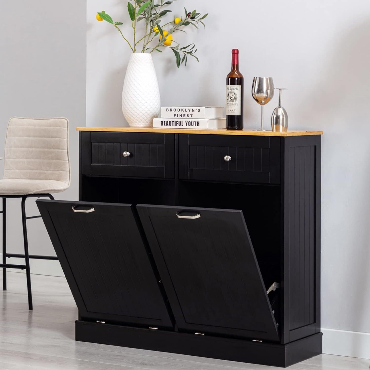 Dejiavue Double Tilt Out Trash Cabinet,Freestanding Wooden Kitchen ...