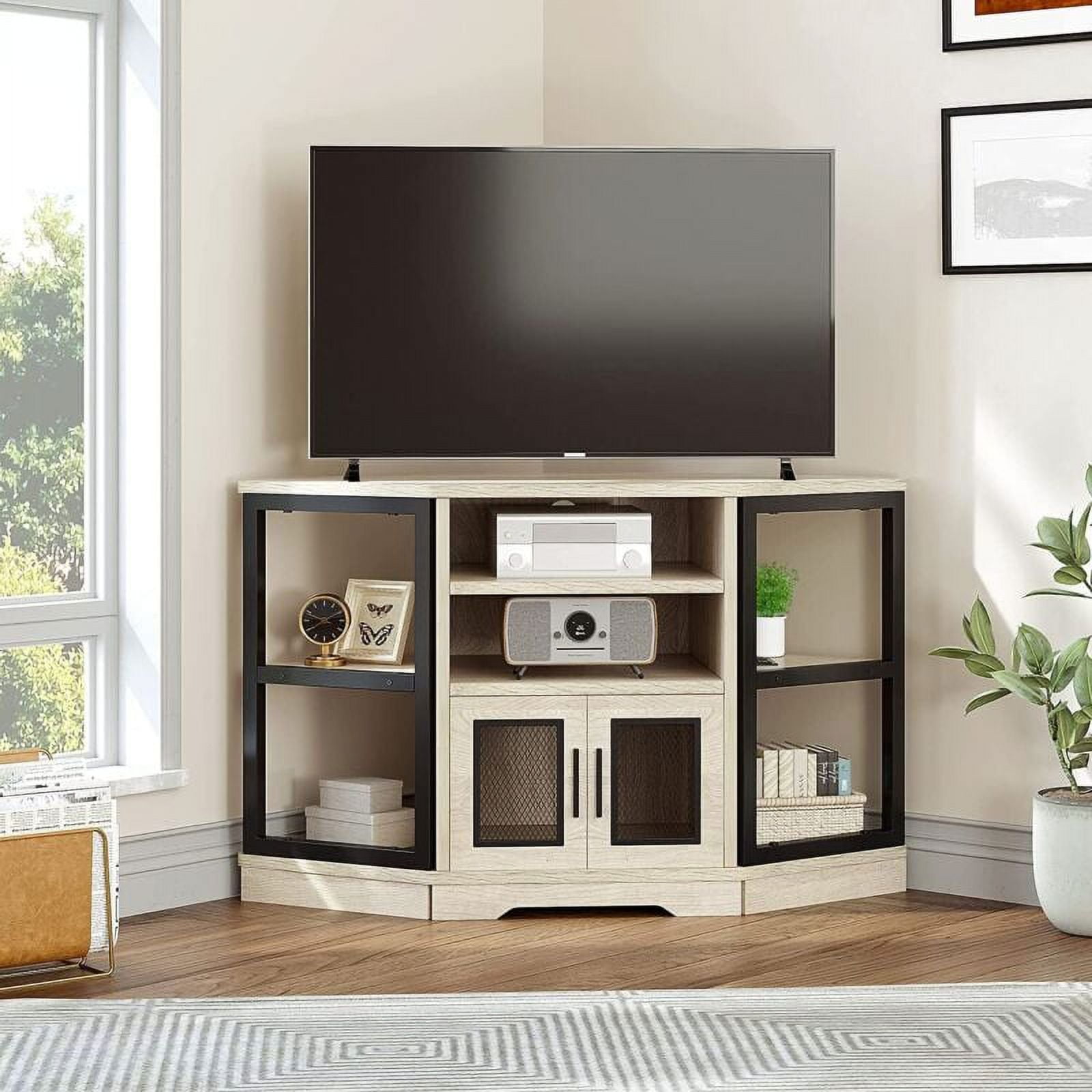 Dejiavue Farmhouse TV Stand with Power Outlet, Corner TV Stand for 55/ ...