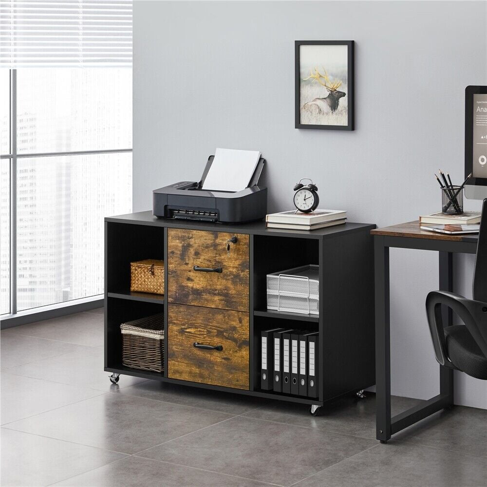 Dejiavue Filing Cabinet Lateral File Cabinet with 2 Drawer and 4 Open ...