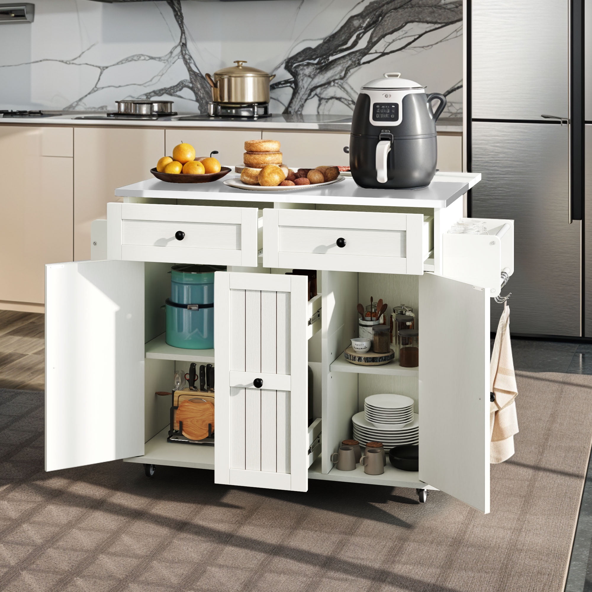Dejiavue Kitchen Island on Wheels,Rolling Kitchen Island Cart with Drop ...