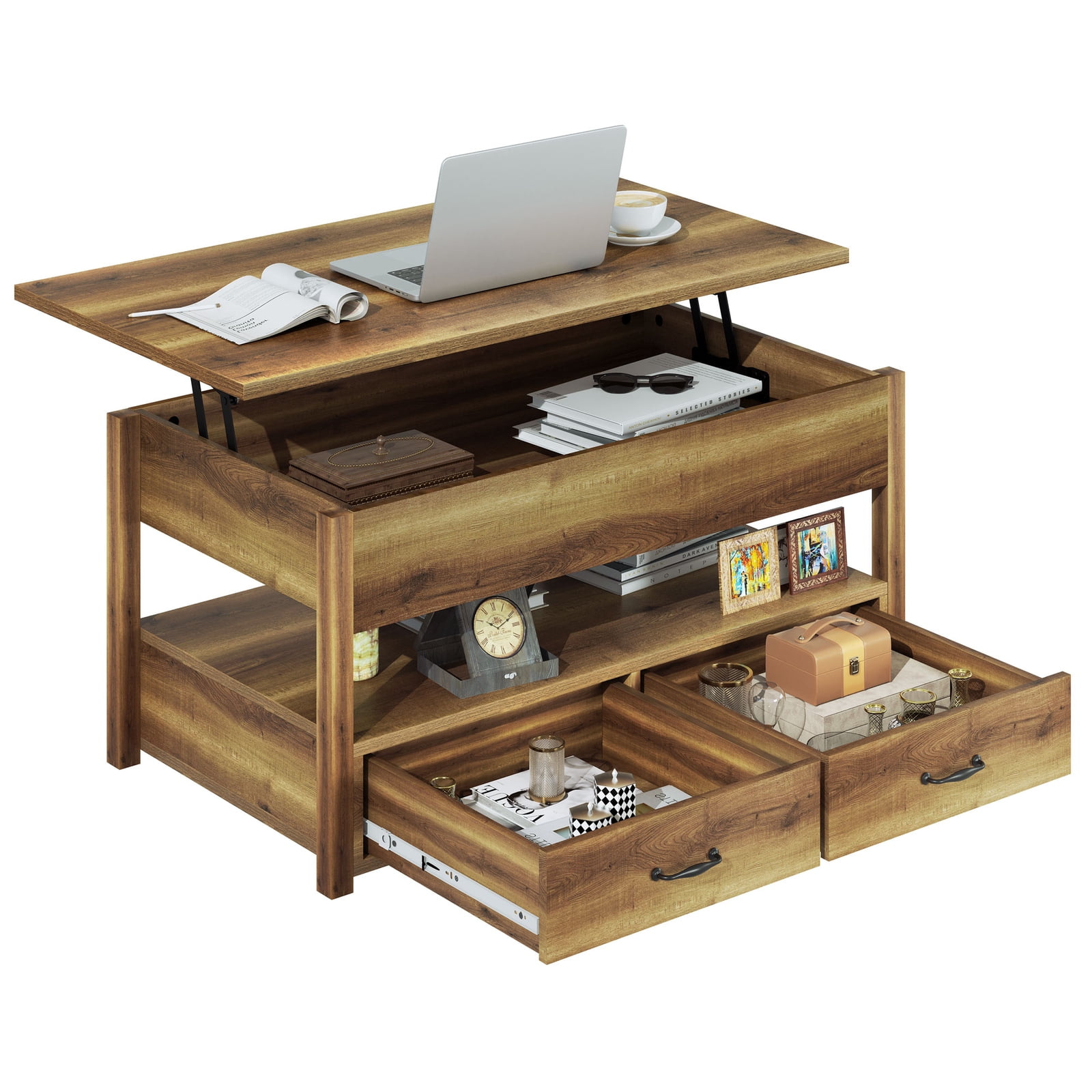Dejiavue Lift Top Coffee Table with Hidden Compartment & 2 Storage ...
