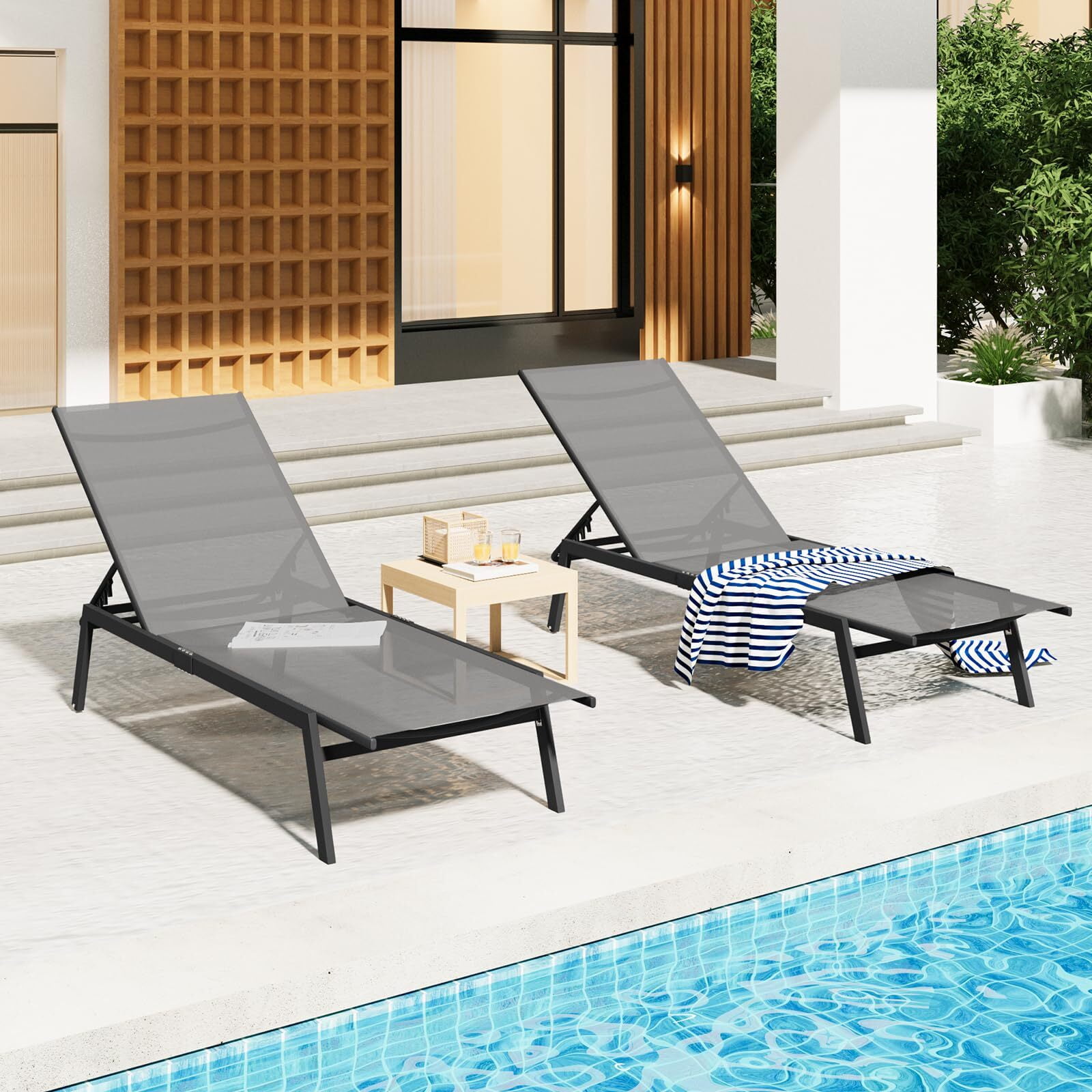 Dejiavue Outdoor Aluminum Chaise Lounge Chairs, 5Adjustable Backrest ...