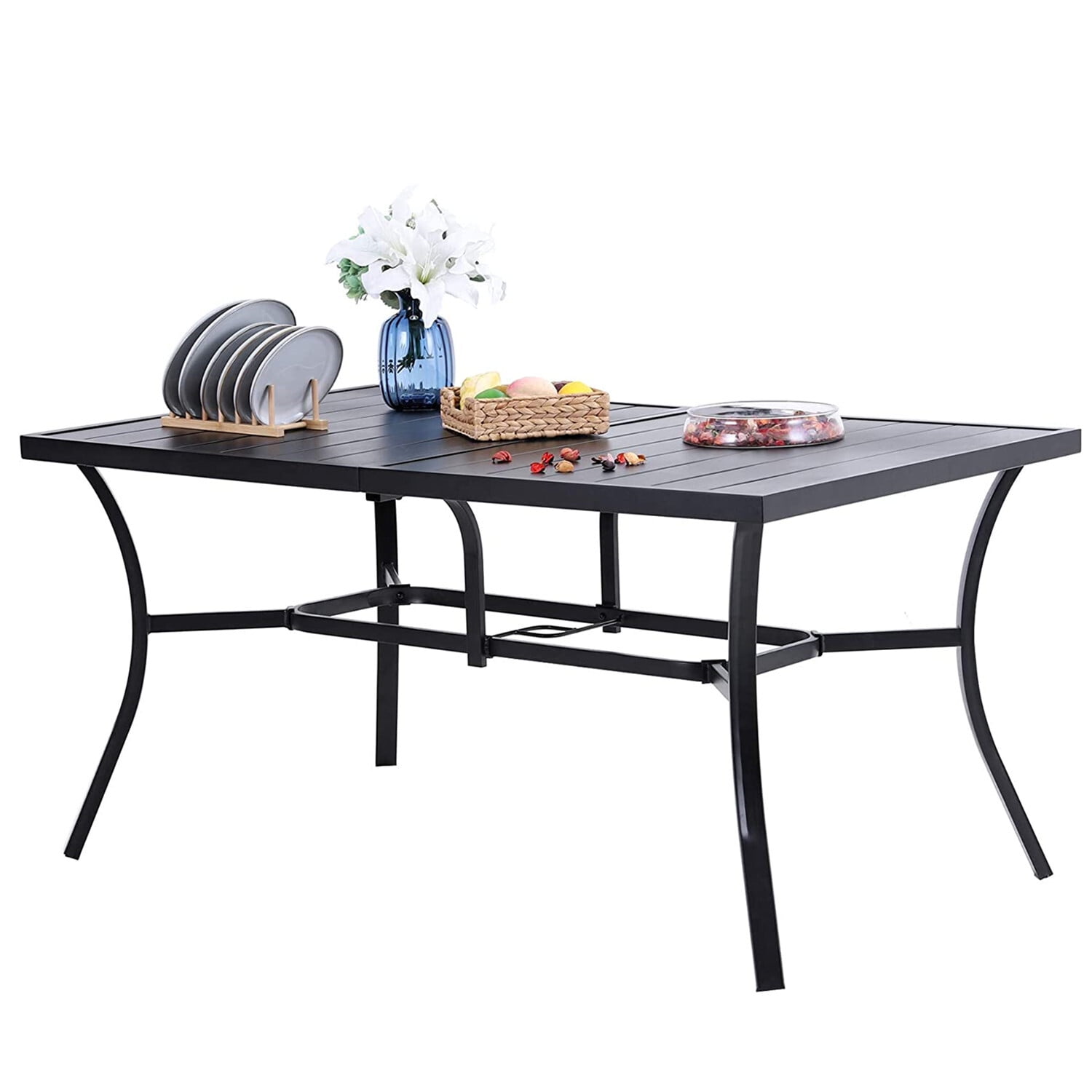 Dejiavue Outdoor Dining Table with Umbrella Hole Metal Patio Table ...