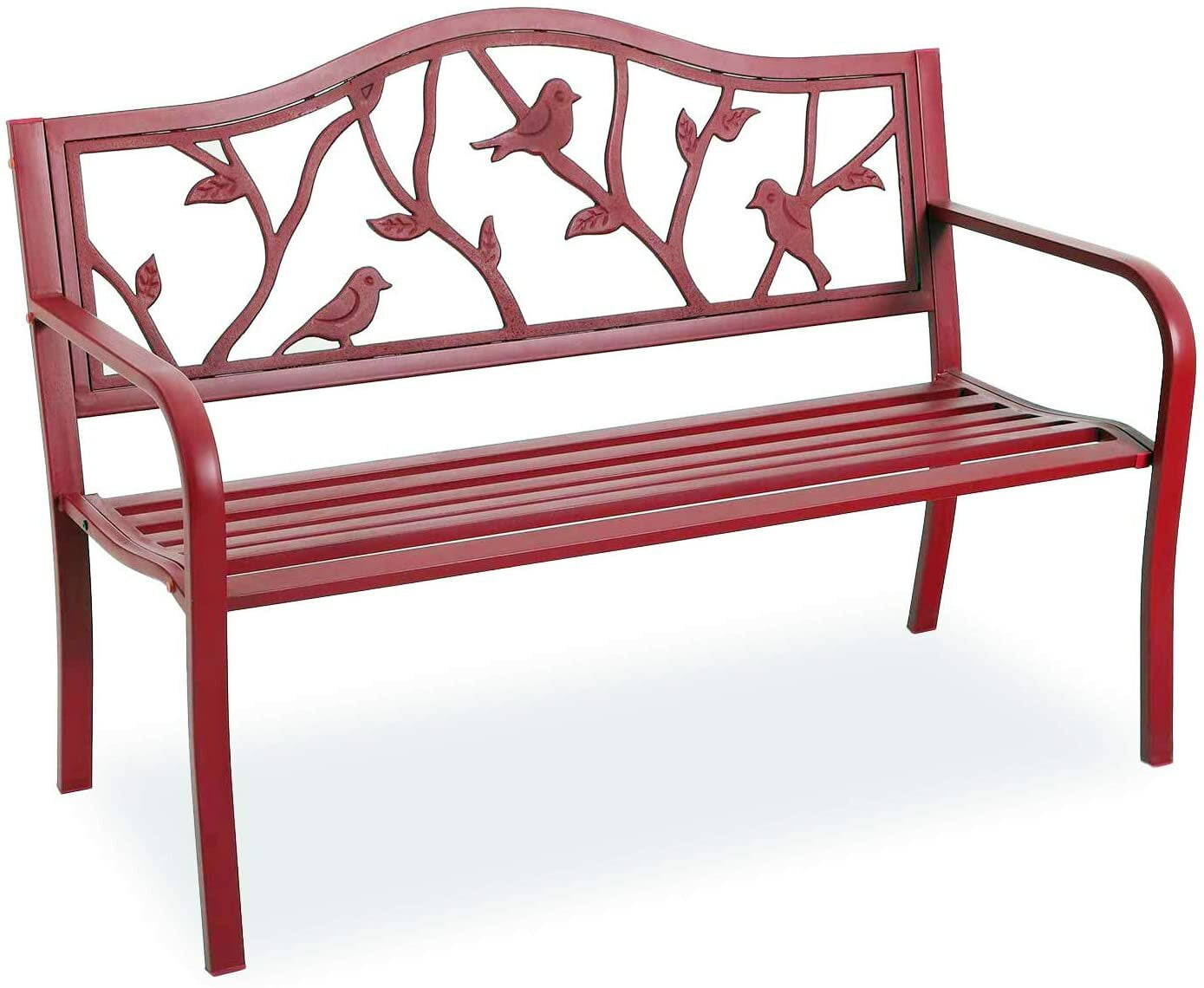 Dejiavue Outdoor Patio Metal Park Bench Red, Steel Frame Bench with ...