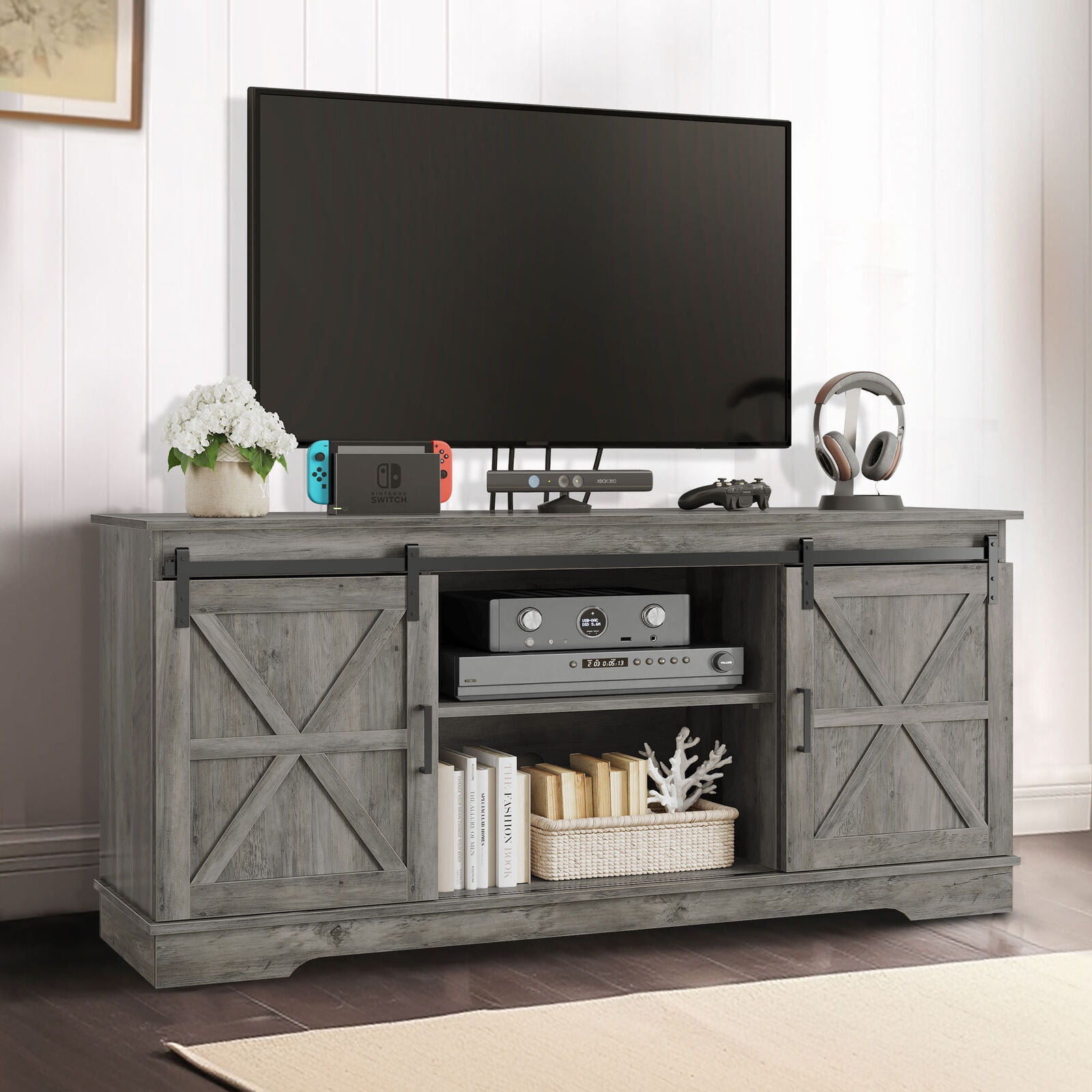 Dejiavue TV Stand for TVs up to 65 Inch, Farmhouse Entertainment Center ...