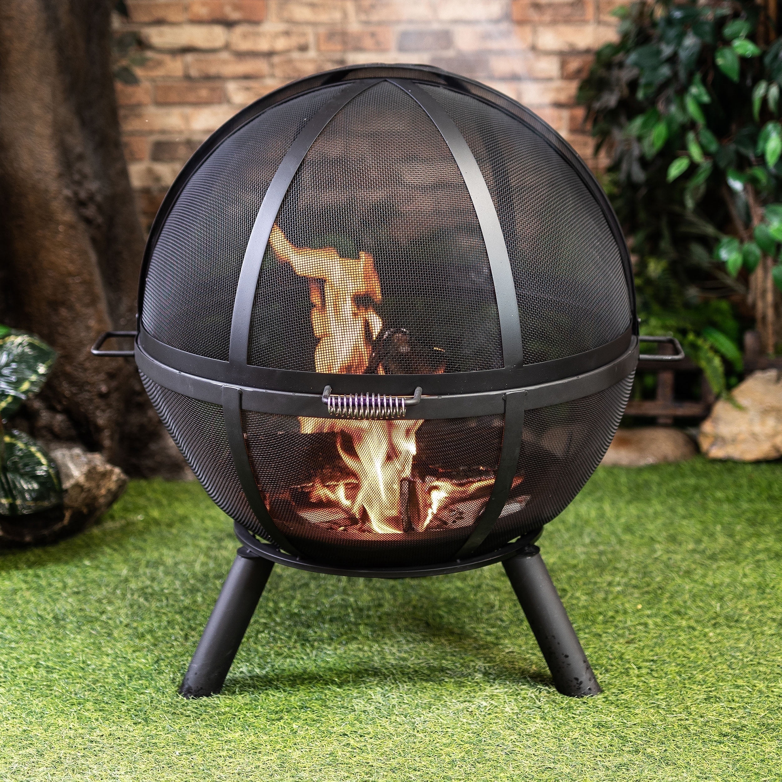 Deko Living 34 Inch Diameter Outdoor Steel Wood Burning Sphere Fire Pit ...