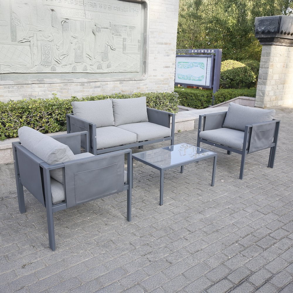 Deko Living 4 Place Seating Outdoor Gray Sofa and Table Set - Walmart.com