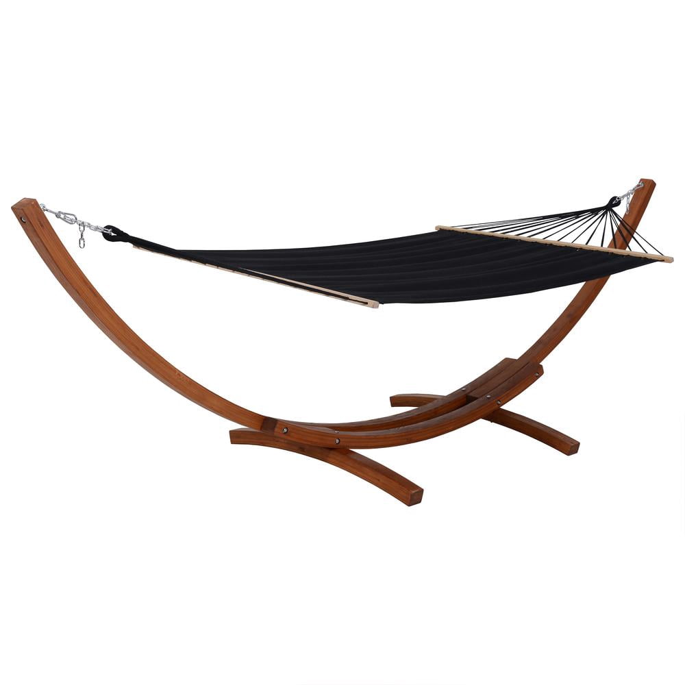 Deko Living Outdoor Cedar Wood Hammock with Black Textilene Fabric ...