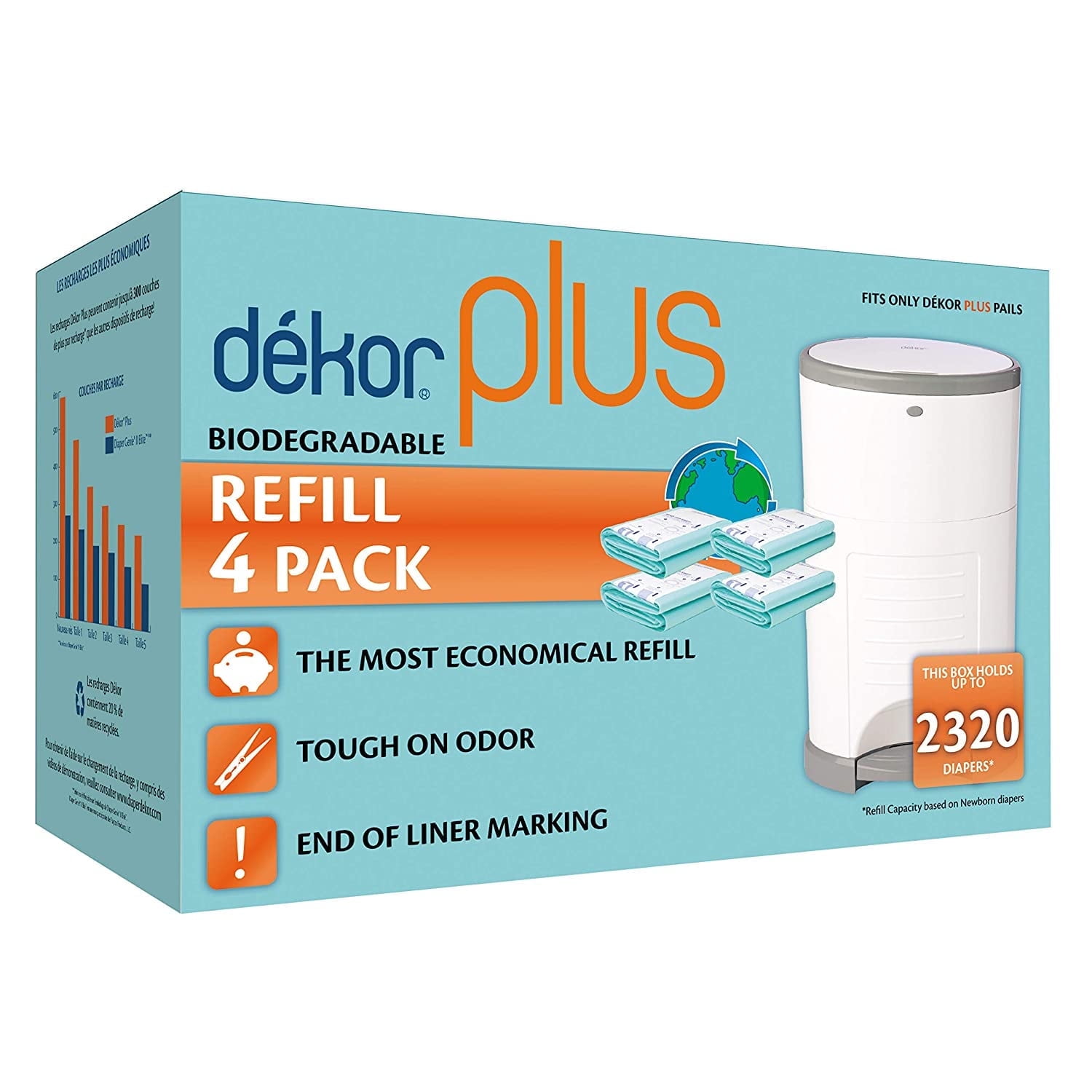 Dekor Plus Biodegradable Diaper Pail Refills, 4 Count, Economical, Easy ...