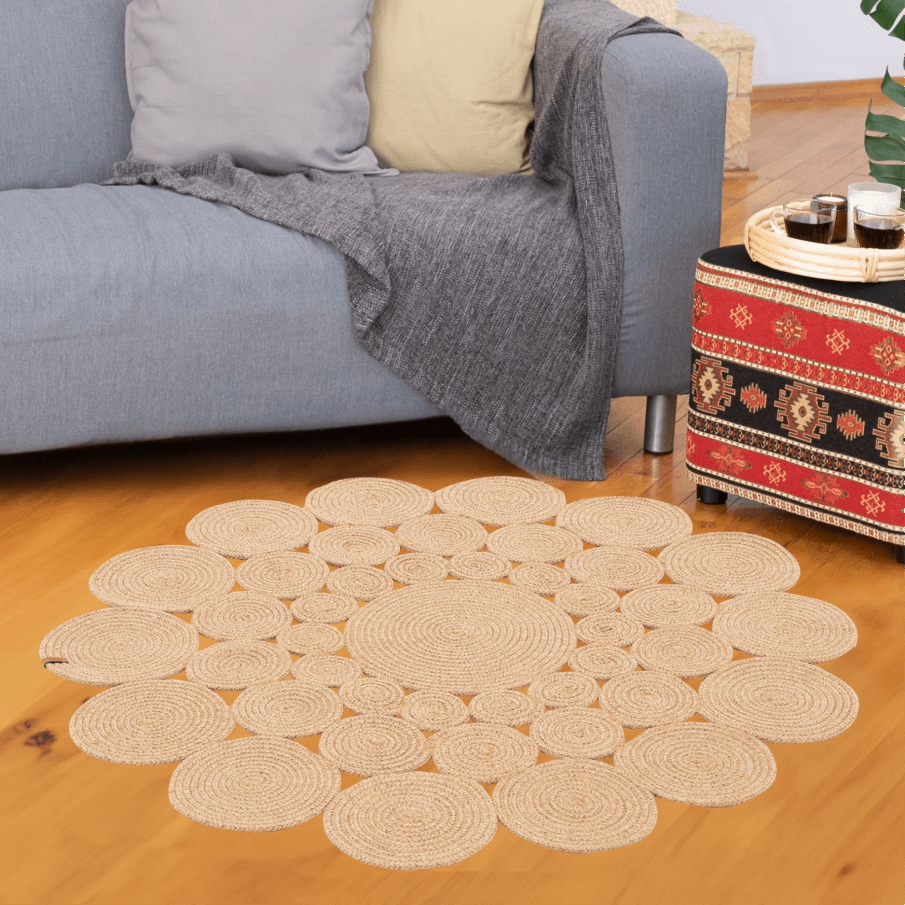 Dekorist Home Indoor Living Room Woven Jute Rug, 4' Round Braided, Anti ...