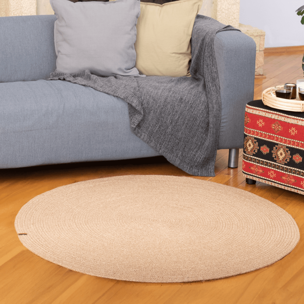Dekorist Beige Jute Round Rug, 4ft, Decorative for Living Room, Bedroom ...