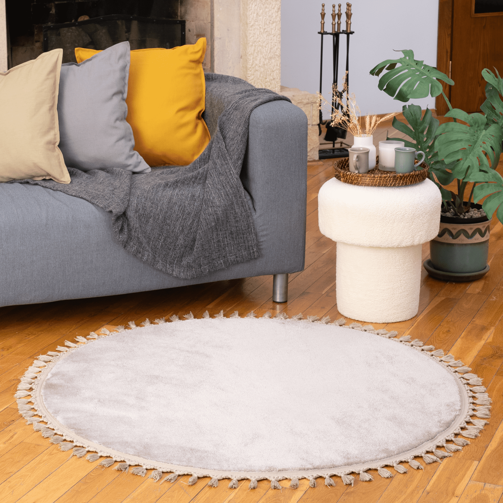 Dekorist Washable Fluffy Rug, Anti Slip, 47" Dark Grey, Suitable for ...