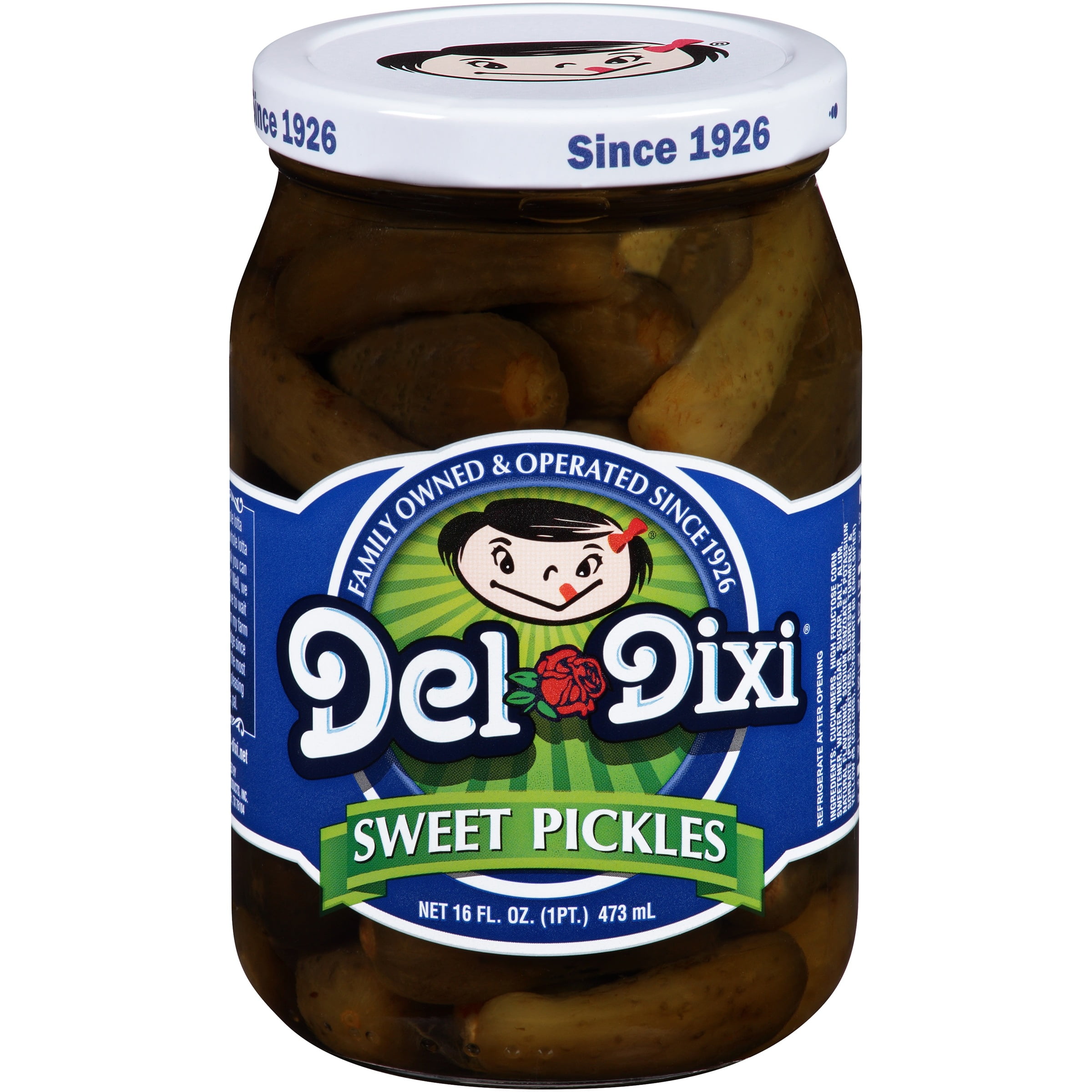 Del-Dixi Sweet Pickles in Jar, 16 oz, Made in Texas, Low Fat & Low ...
