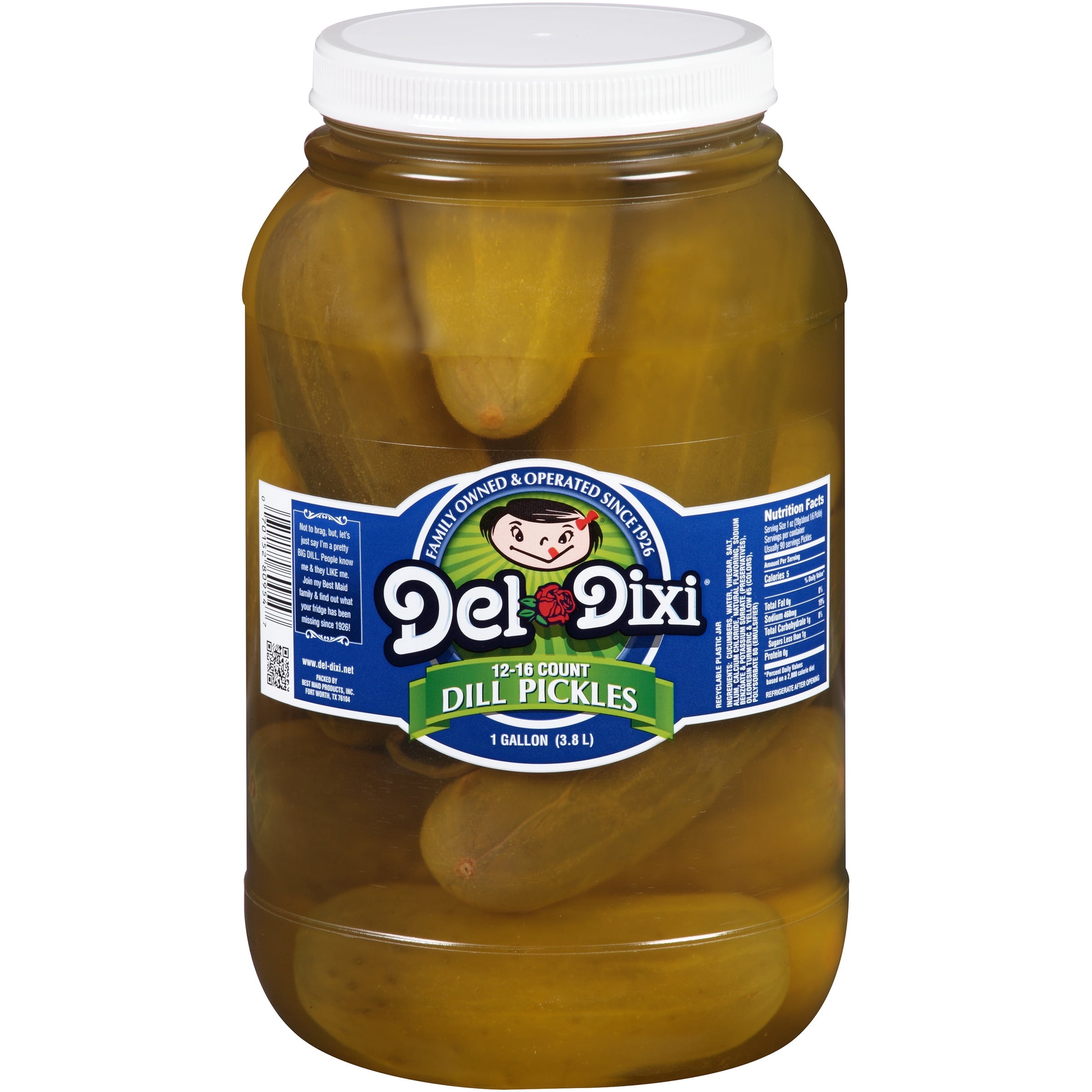 Del Dixi 1 Gallon Kosher Certified Whole Dill Pickles, 12-16 Count, 128 ...