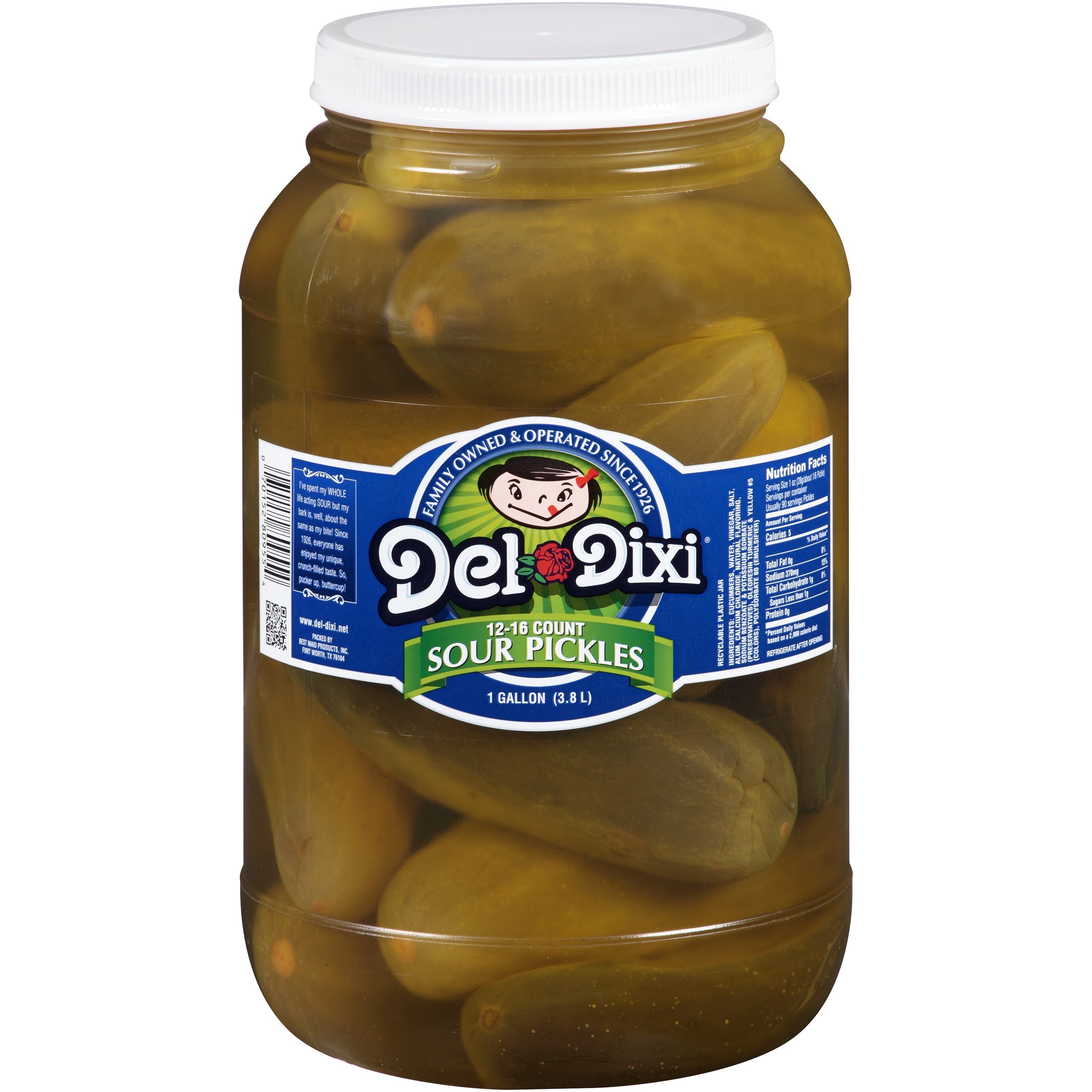 Del Dixi Whole Sour Pickles, 1 gal Plastic Jar, 12-16 Count, Low ...