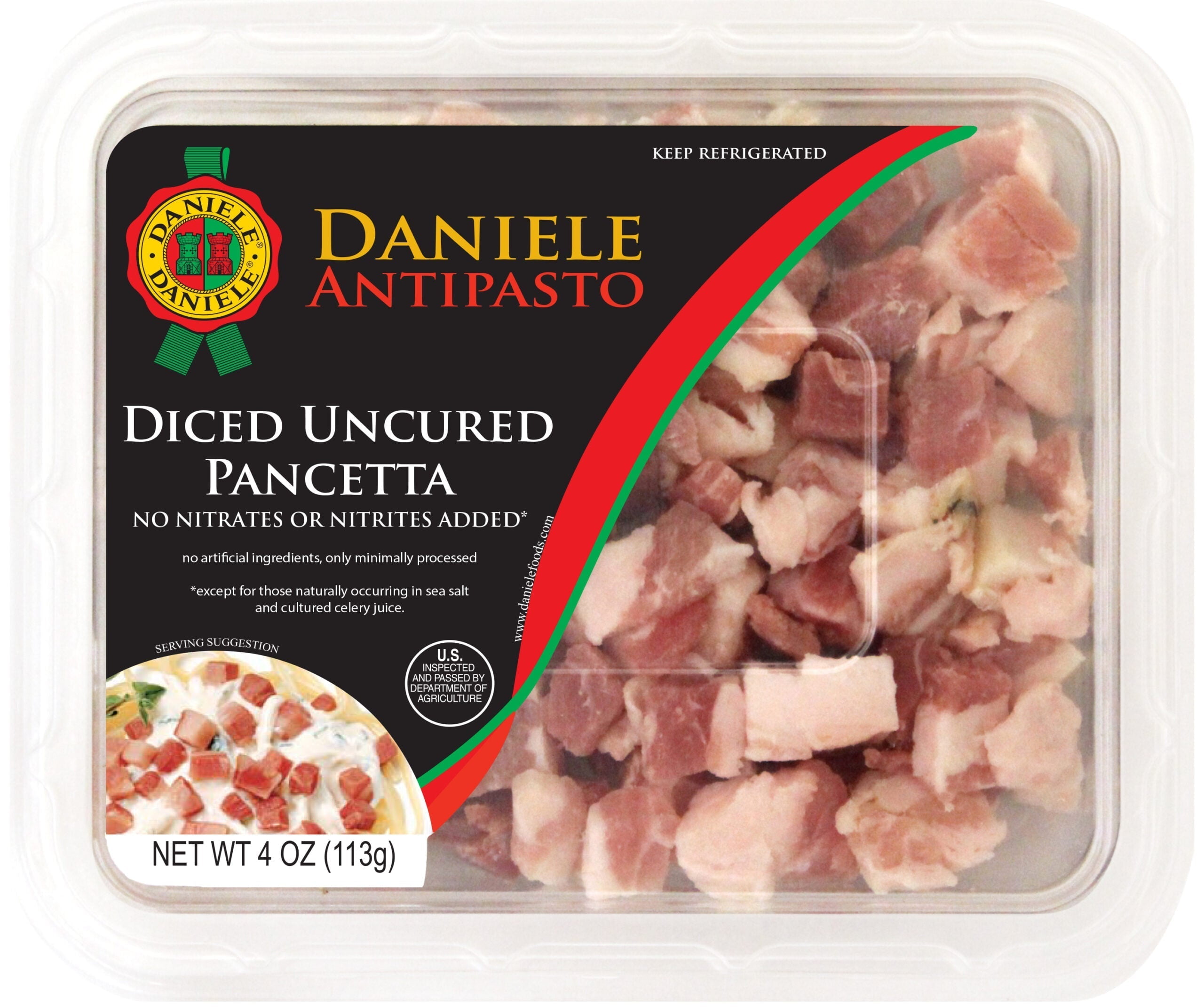 Del Duca Diced Pancetta, Uncured Pork Belly, 4 Oz Plastic Tray, 2 Grams ...