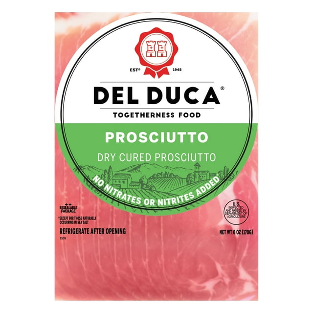 Del Duca, Dry Cured Prosciutto, Sliced Pork Deli Meat, 6 oz Plastic ...