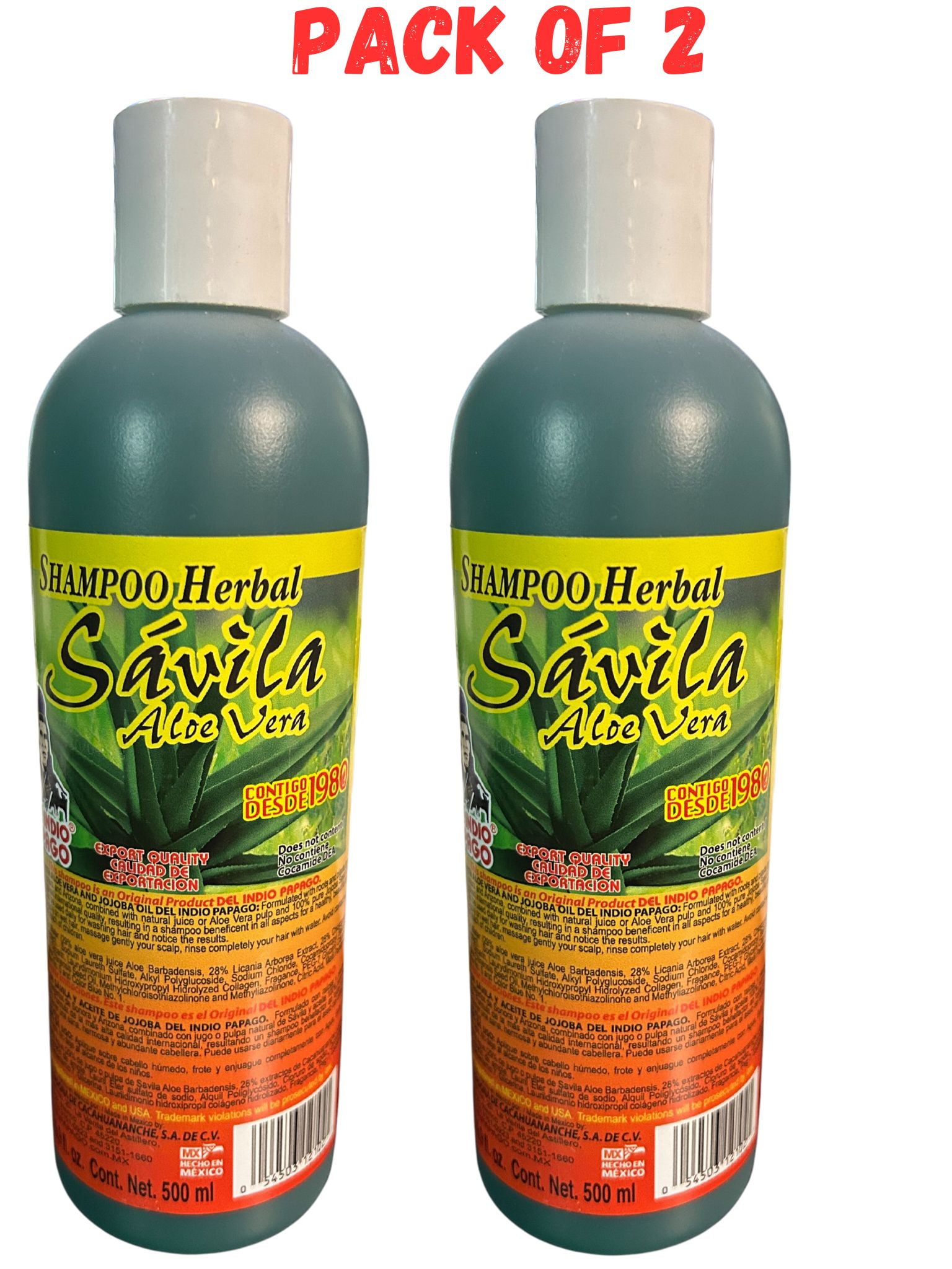 Del Indio Papago (2 Pack) Shampoo Herbal With Aloe Vera-Shampoo de ...