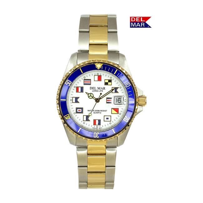 Del Mar Watches 50256 Men's Long Life Nautical Two-Tone White Blue ...