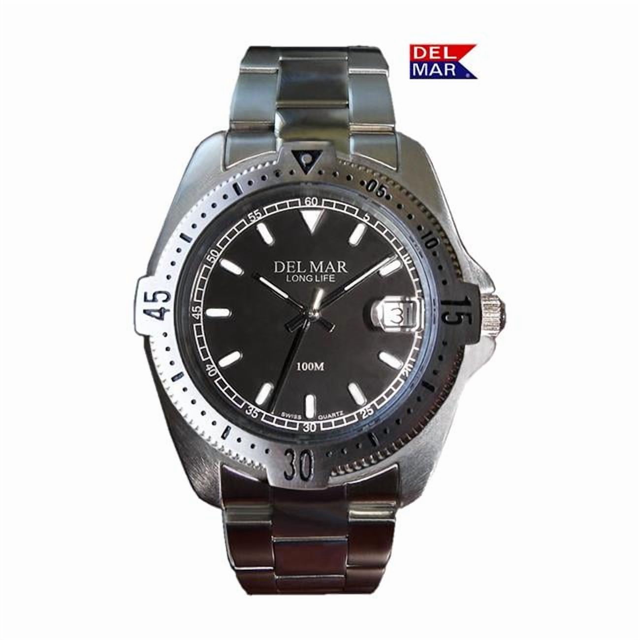 Del Mar Watches 50275 Men's Classic Admiral Stainless Steel Black Dial ...
