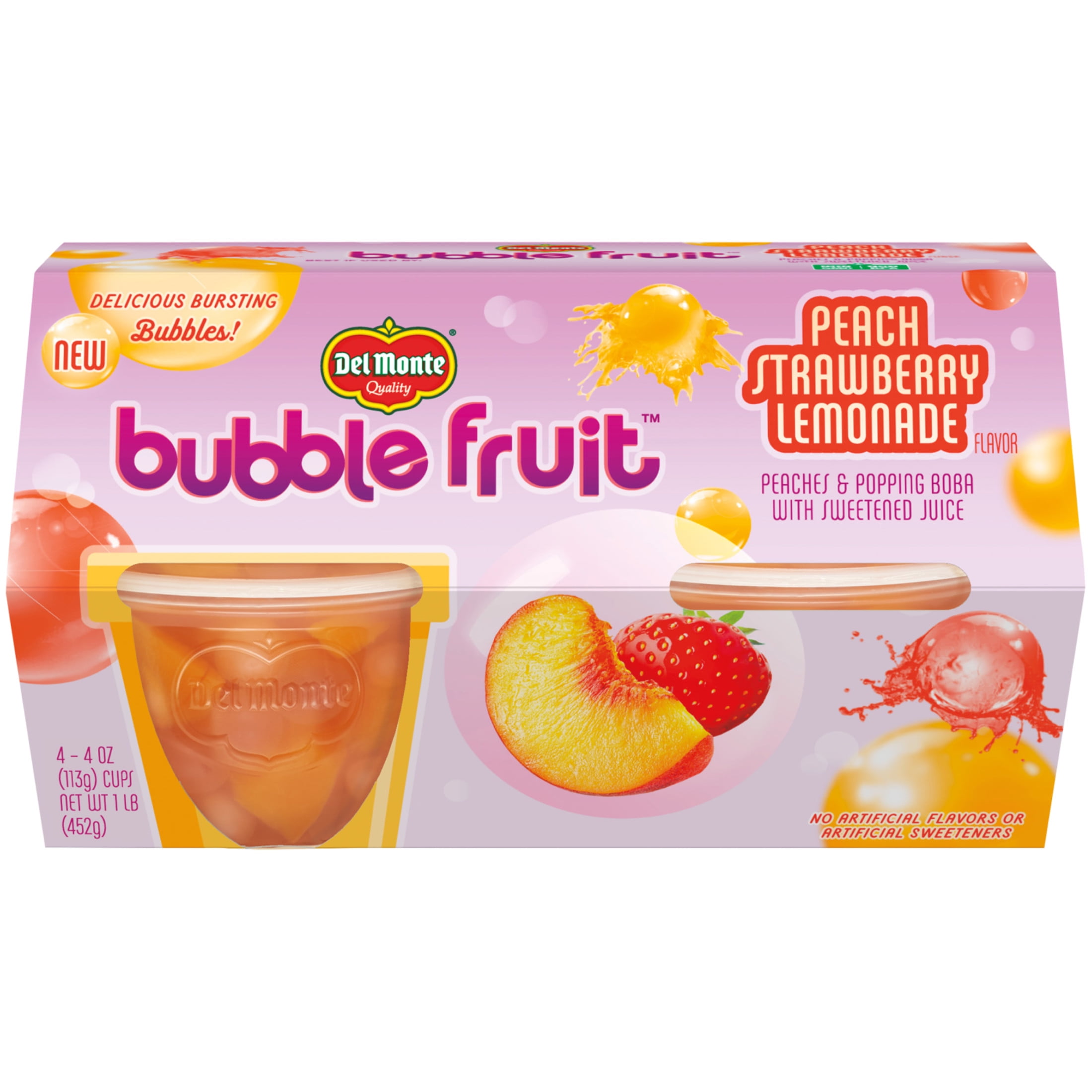 Del Monte Bubble Fruit Peach Strawberry Lemonade Fruit Cup Snacks 3.5 ...