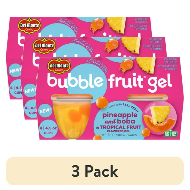 (3 pack) Del Monte Bubble Fruit Pineapple Gel Tropical Fruit Cup Snack ...
