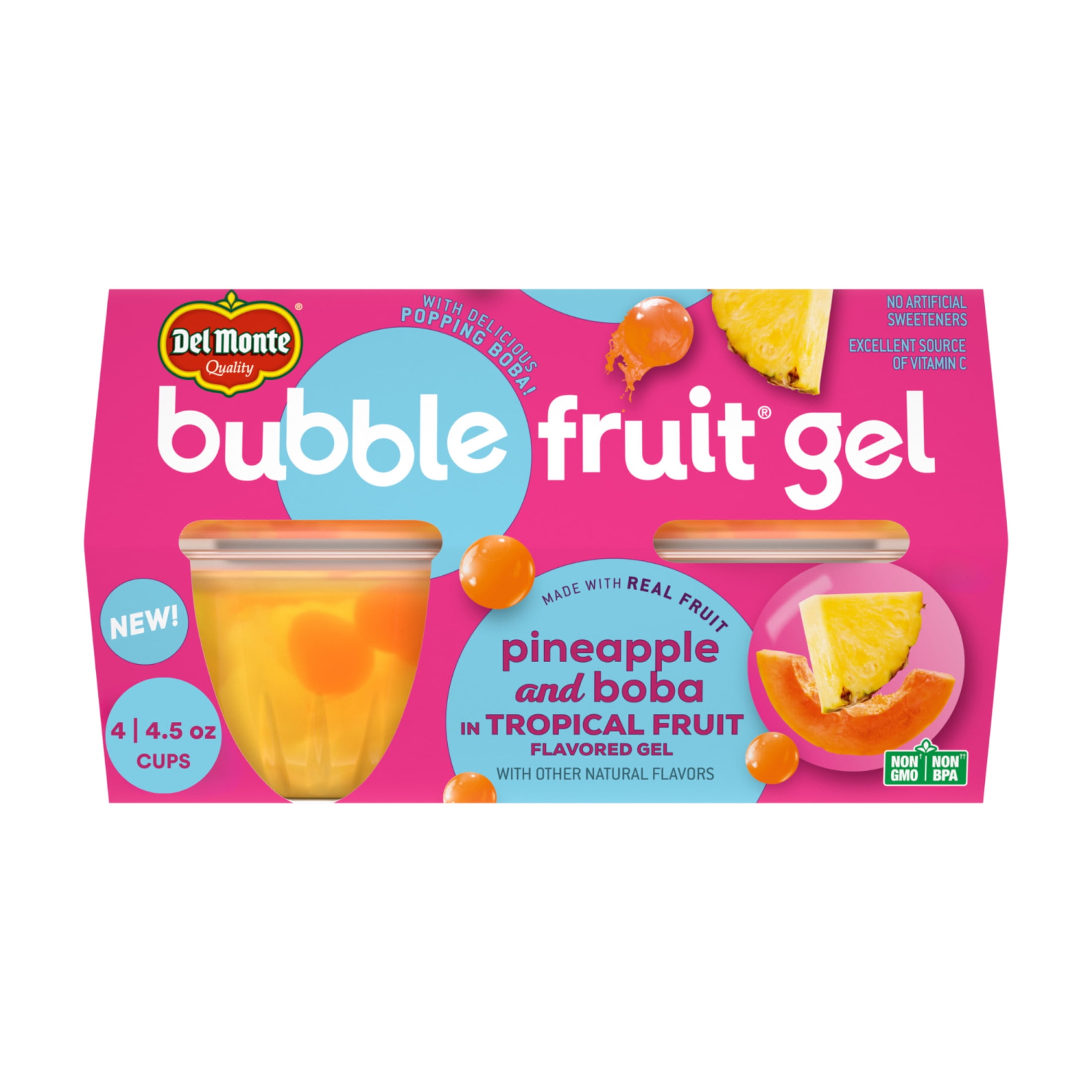Del Monte Bubble Fruit Pineapple Gel Tropical Fruit Cup Snack with ...