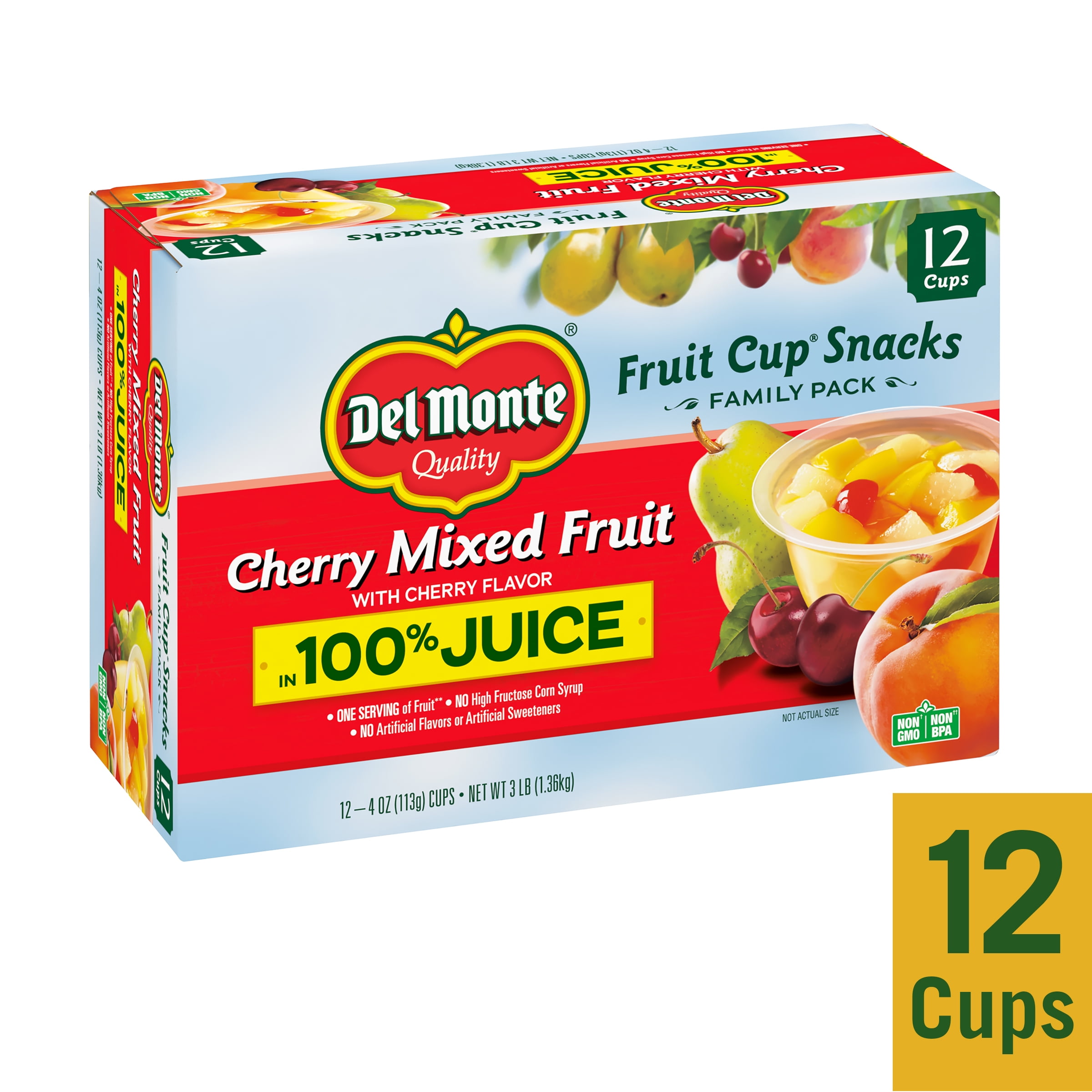 Del Monte Fruit Cup Snacks Cherry Mixed Fruit, 4 Oz, 12 Count - Walmart.com