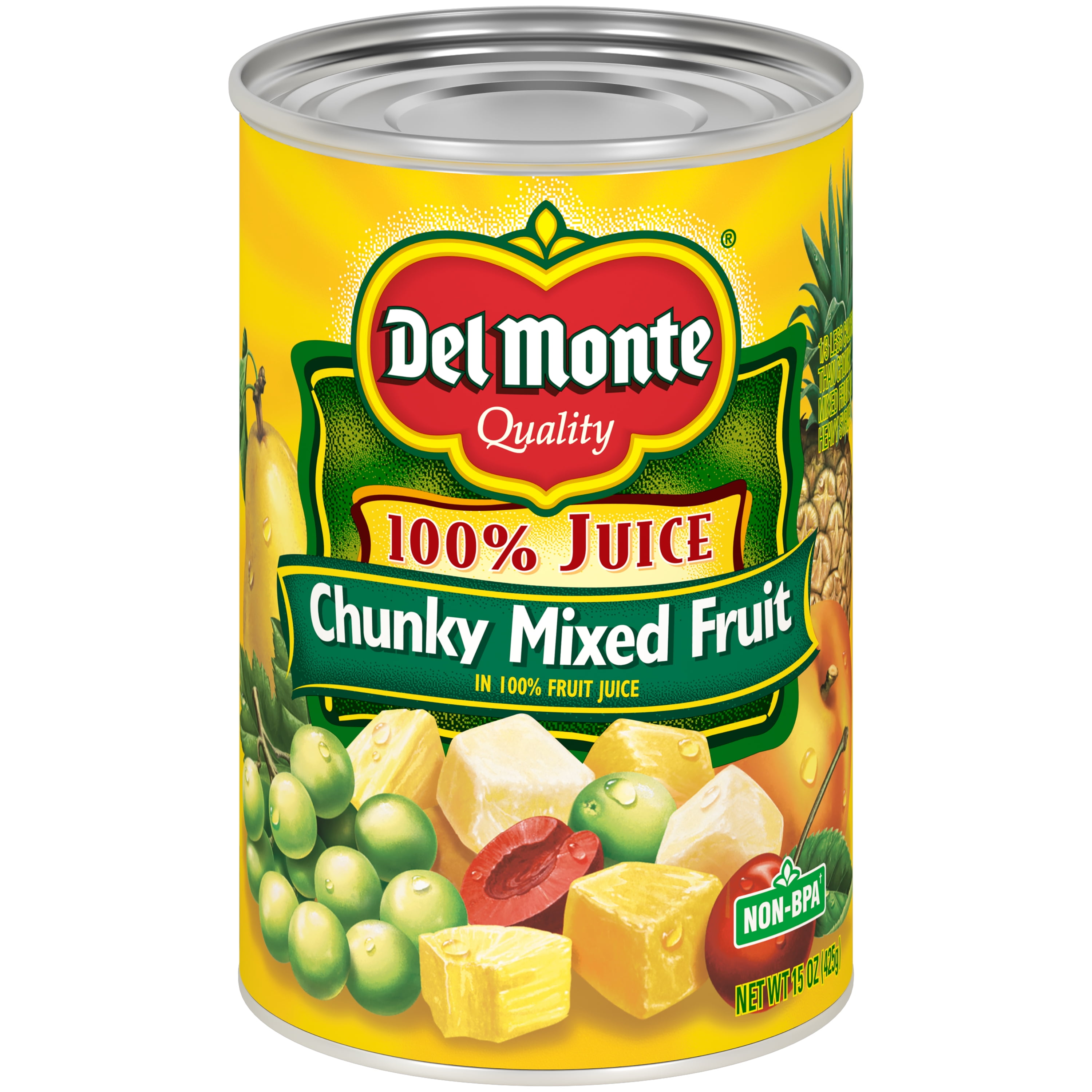 Del Monte Chunky Mixed Fruit, 100% Juice, Canned Fruit, 15 oz Can ...