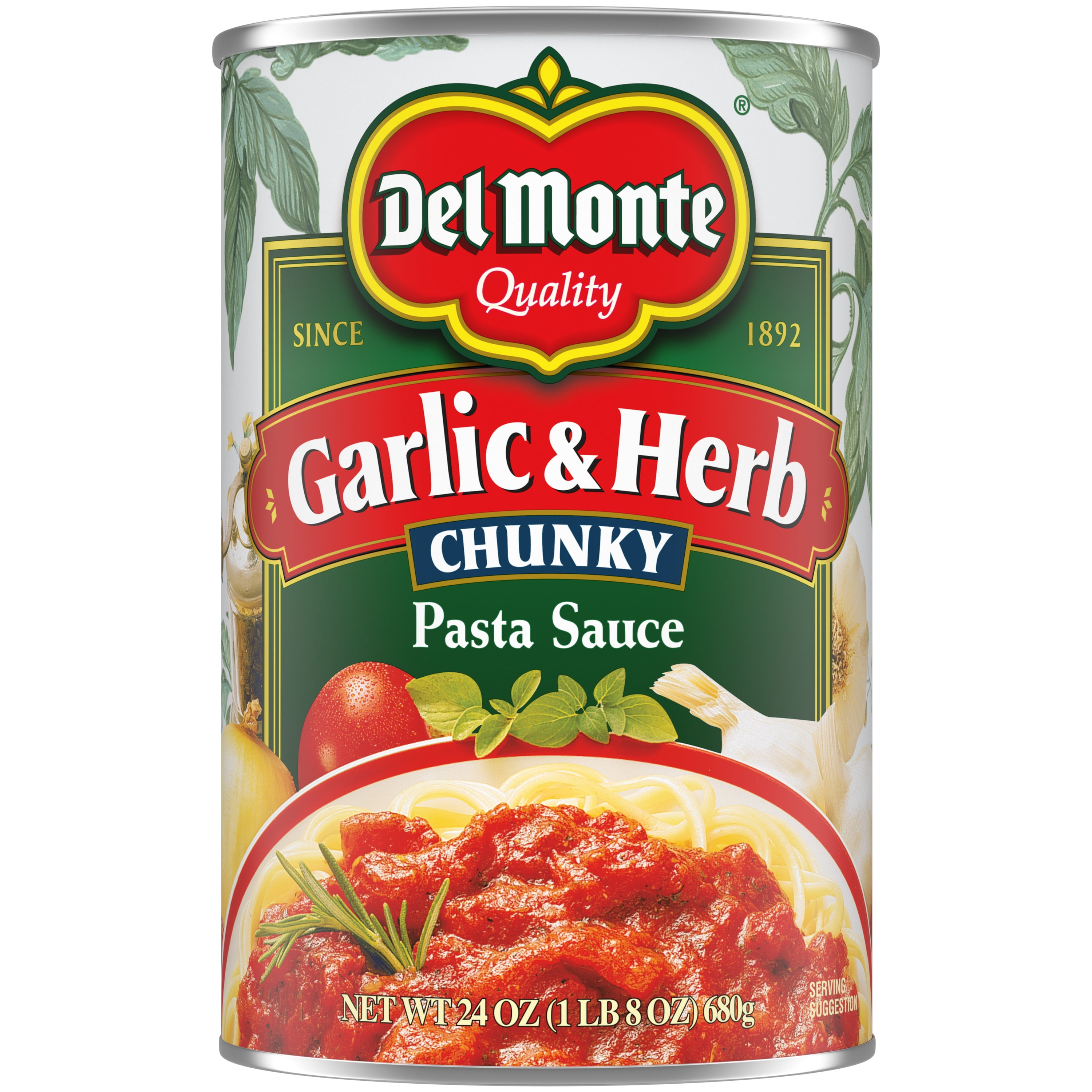 Del Monte, Chunky Pasta Sauce, Garlic & Herb, 24 oz, Shelf Stable ...