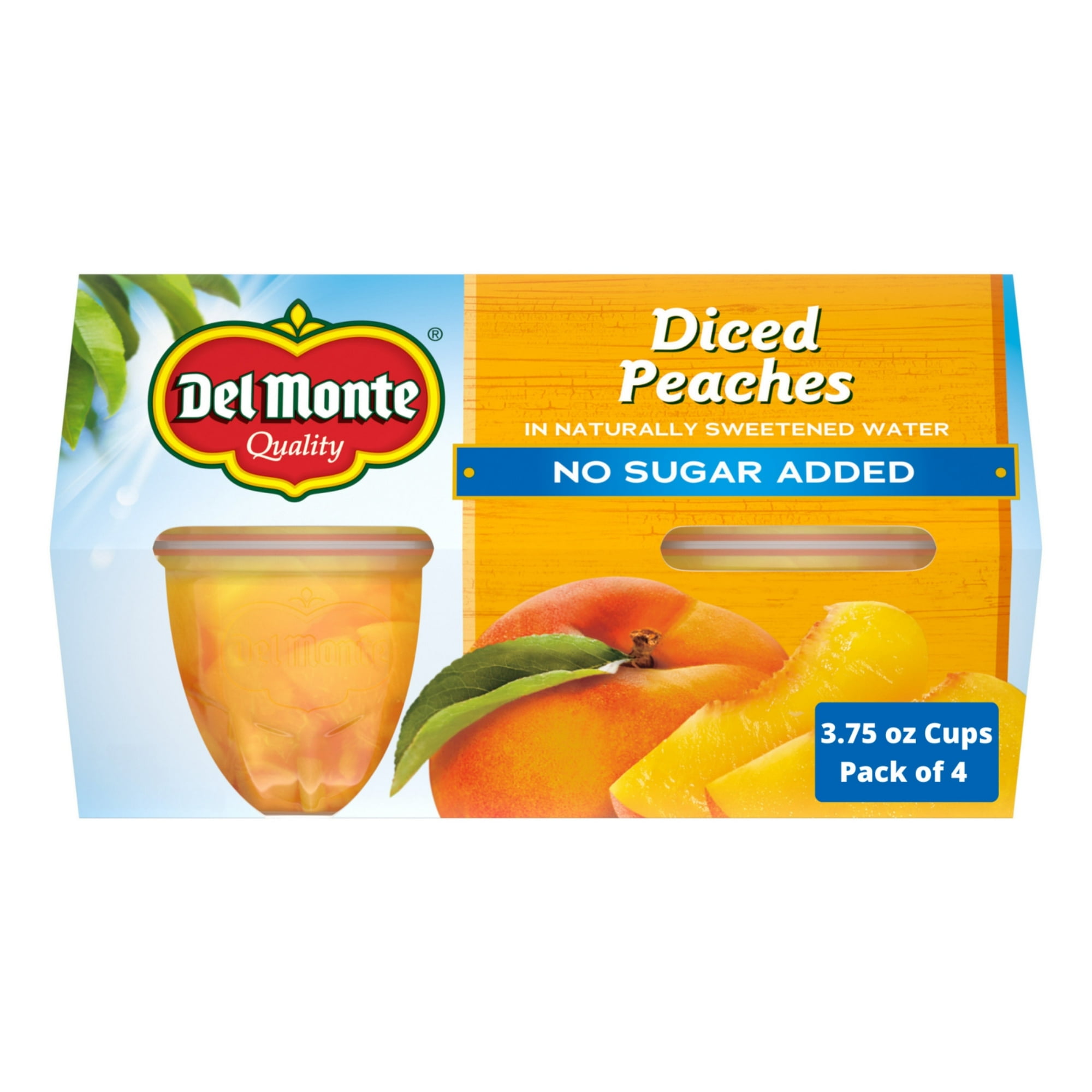 Del Monte Diced Peaches Fruit Cups No Sugar Added 3.75 oz (4 Cups ...