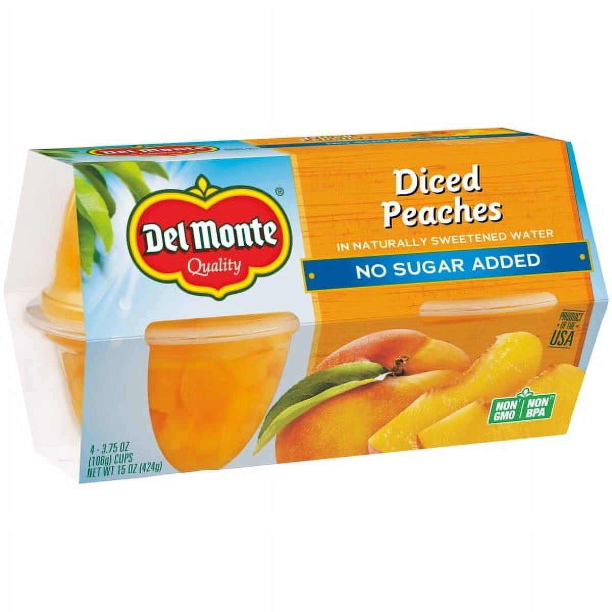 (4 Cups) Del Monte Diced Peaches Fruit Cups, No Sugar Added, 3.75 oz ...