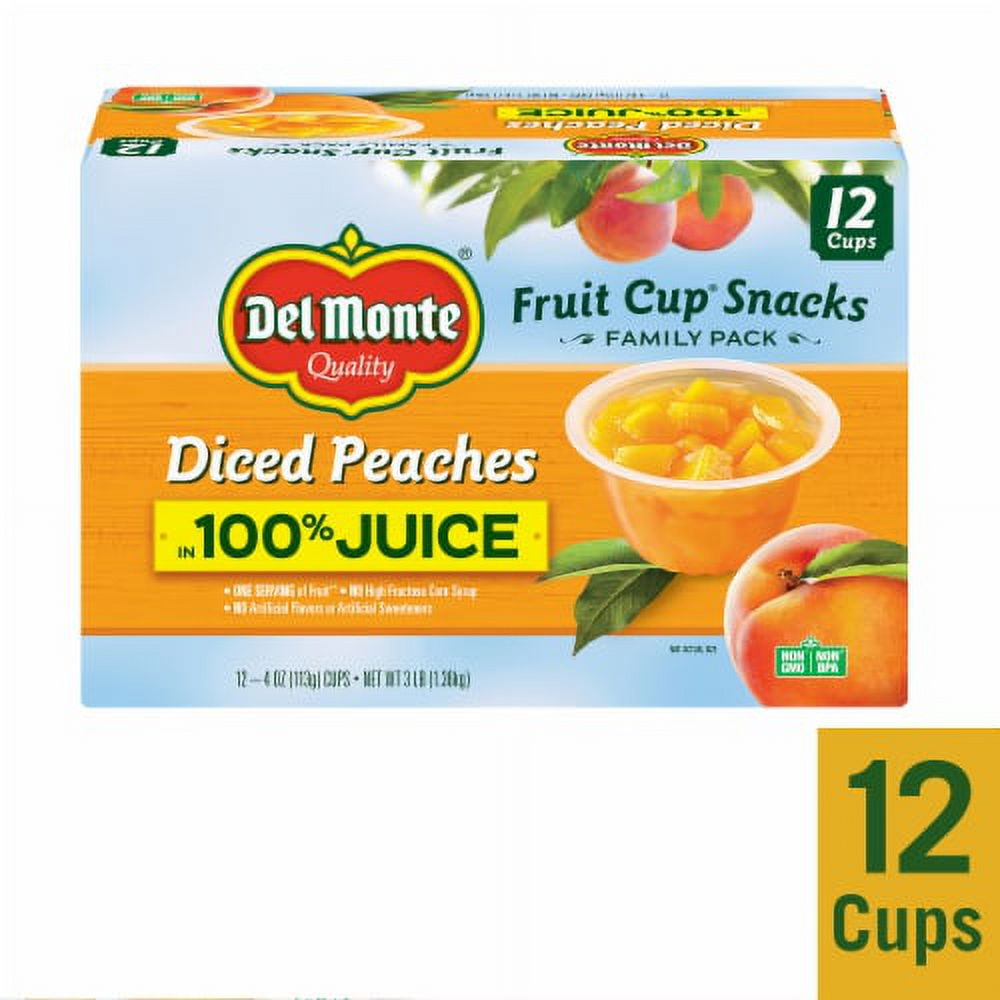 Del Monte Diced Peaches in 100% Juice Fruit Cup Snacks 12 ct / 4 oz ...